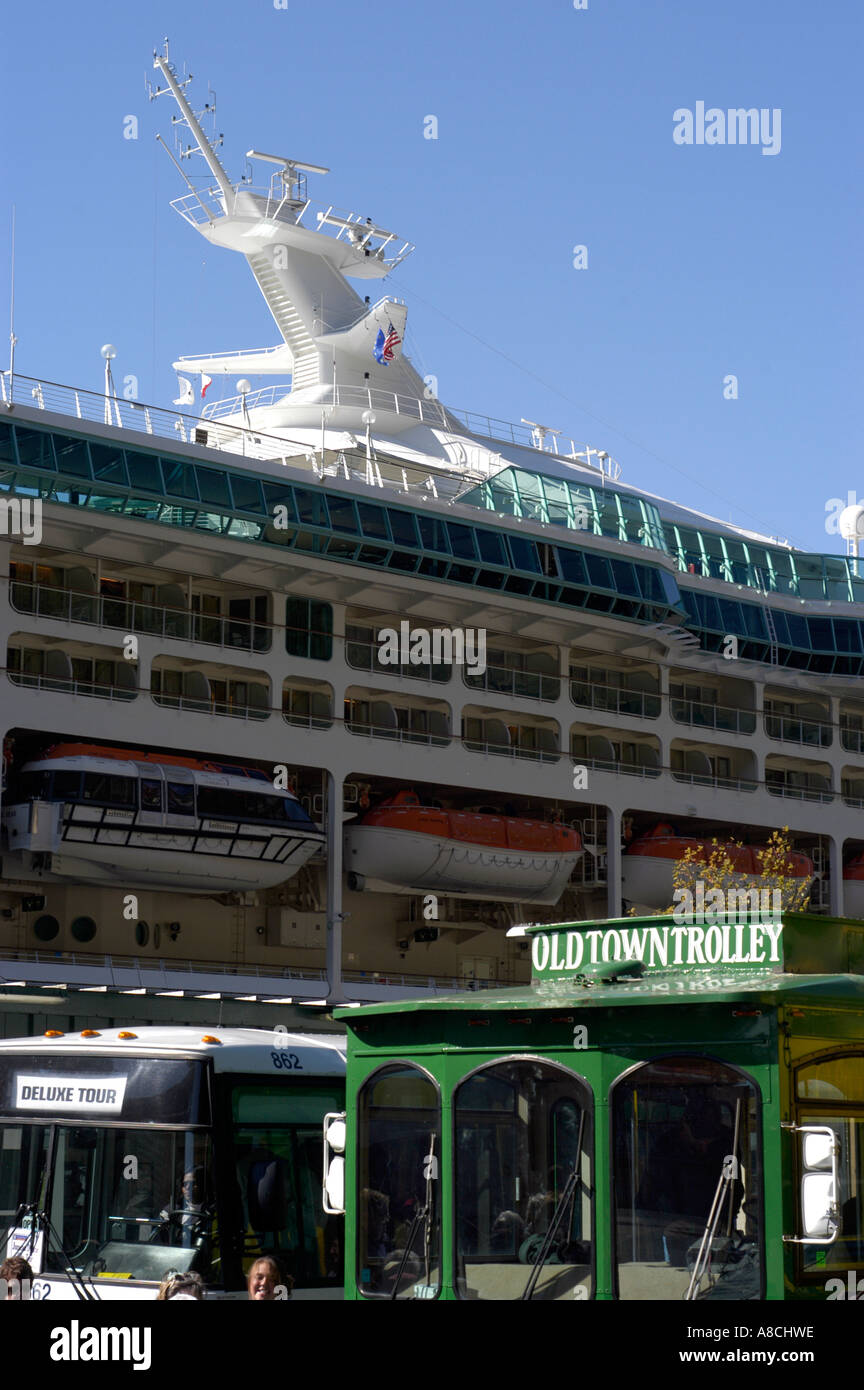 Green trolley car and cruise ship in background Juneau Alaska Stock ...