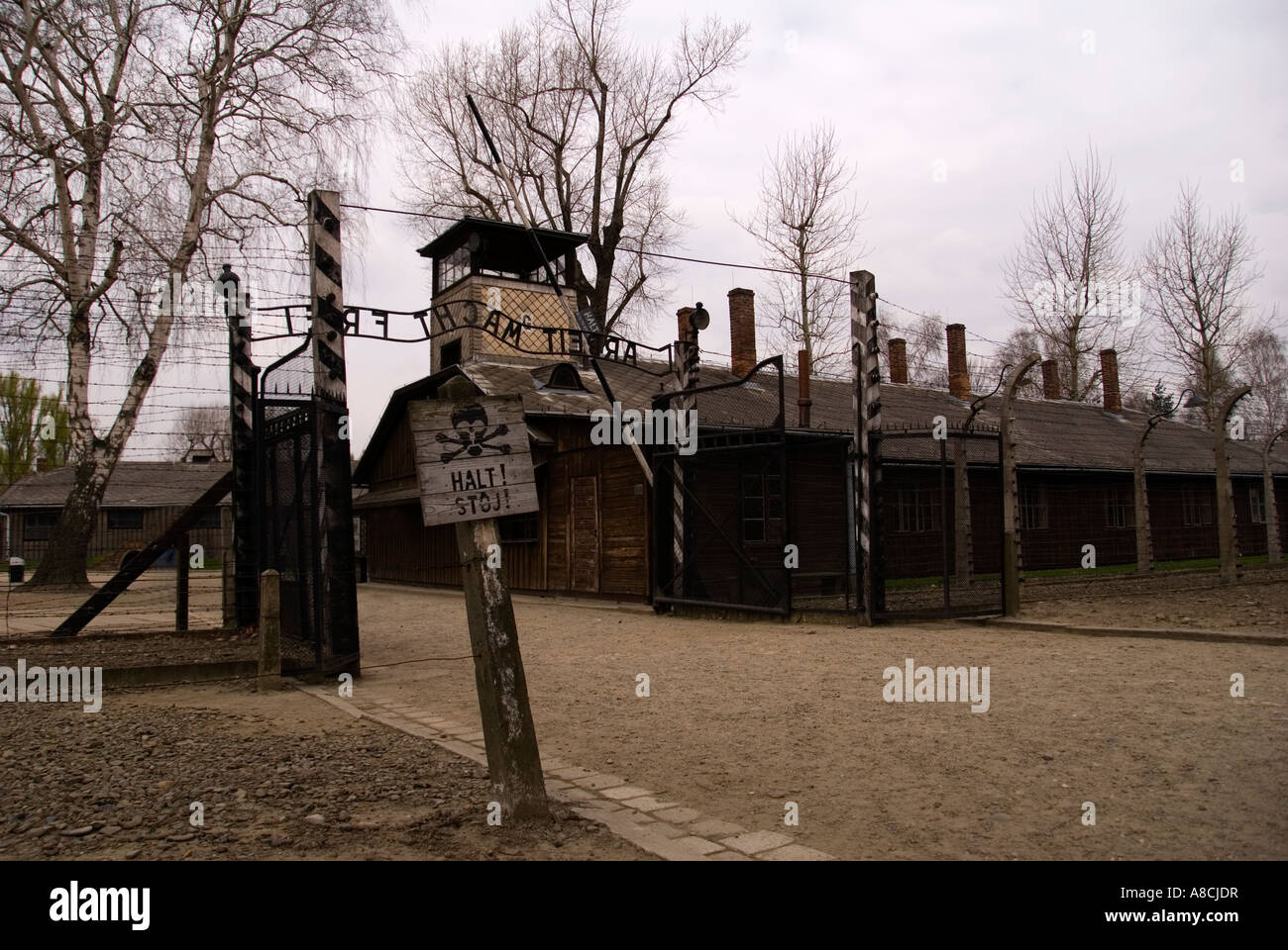 View of Auschwitz Main Gate from the inside of the camp Stock Photo - Alamy