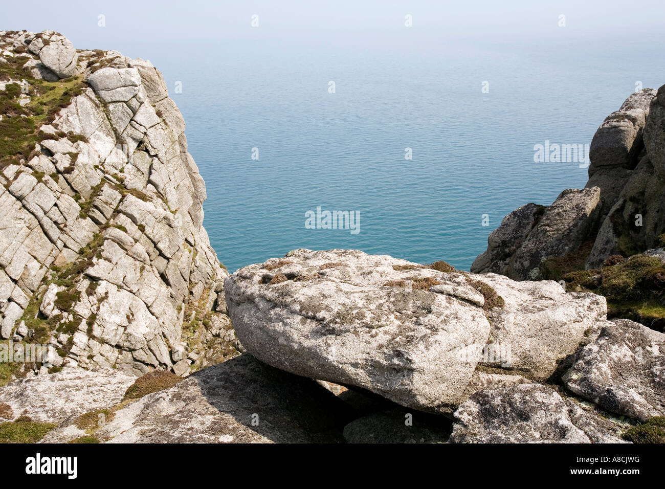 UK Lundy Island east coast coastal rock formations overlooking Lundy ...