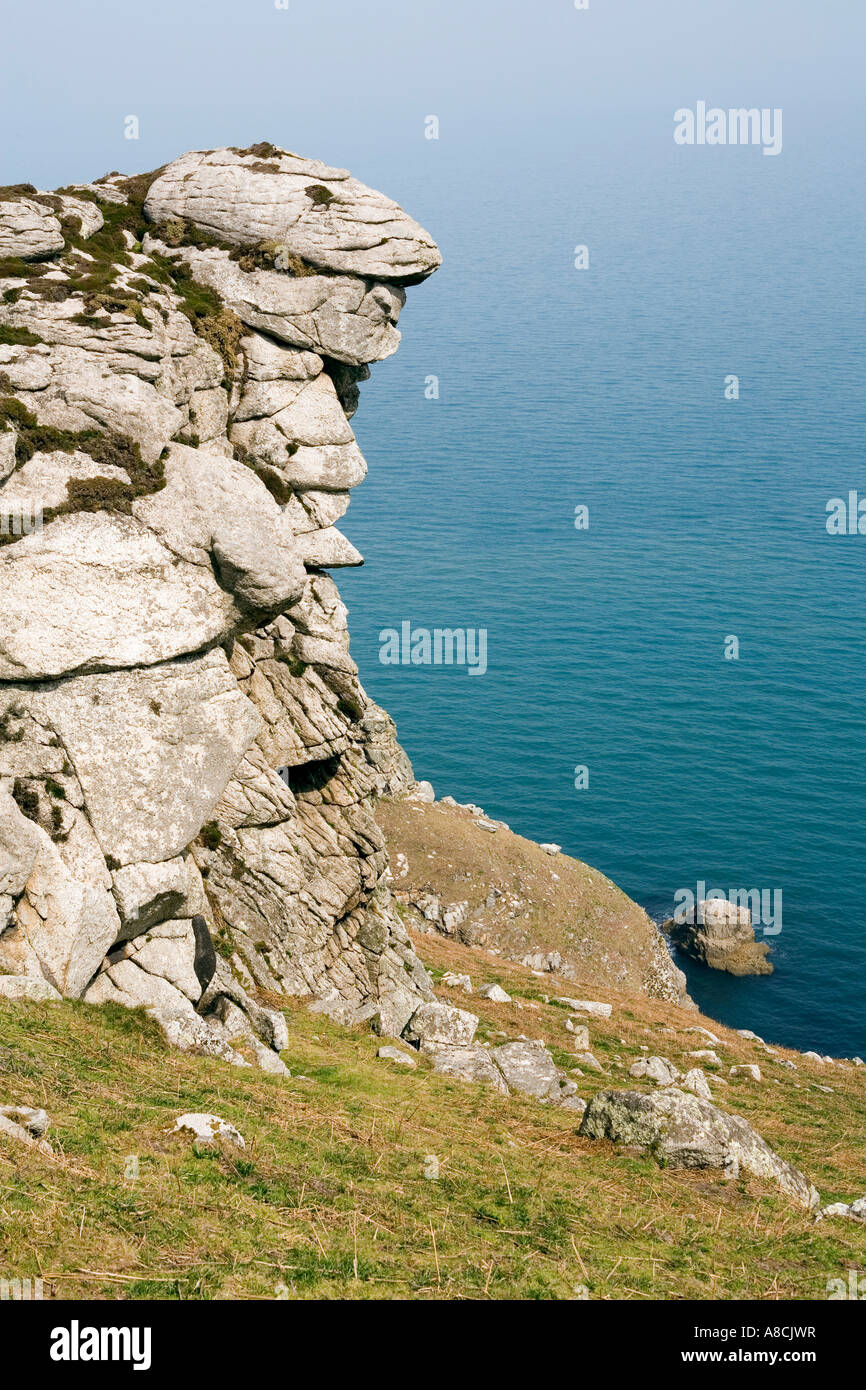 UK Lundy Island east coast coastal rock formations overlooking Lundy ...