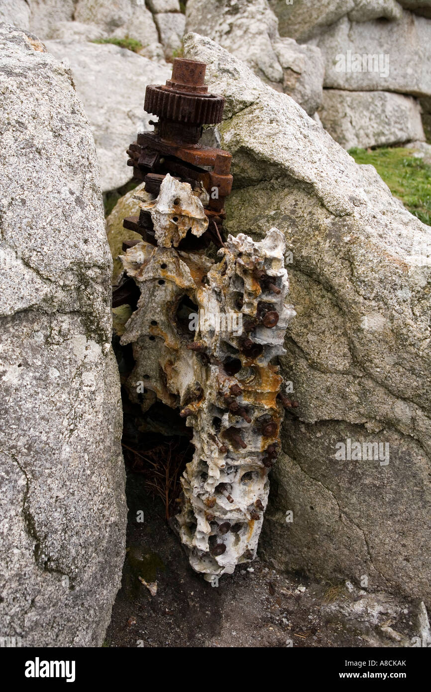 UK Lundy Island engine block of crashed wartime Heinkel bomber jammed ...