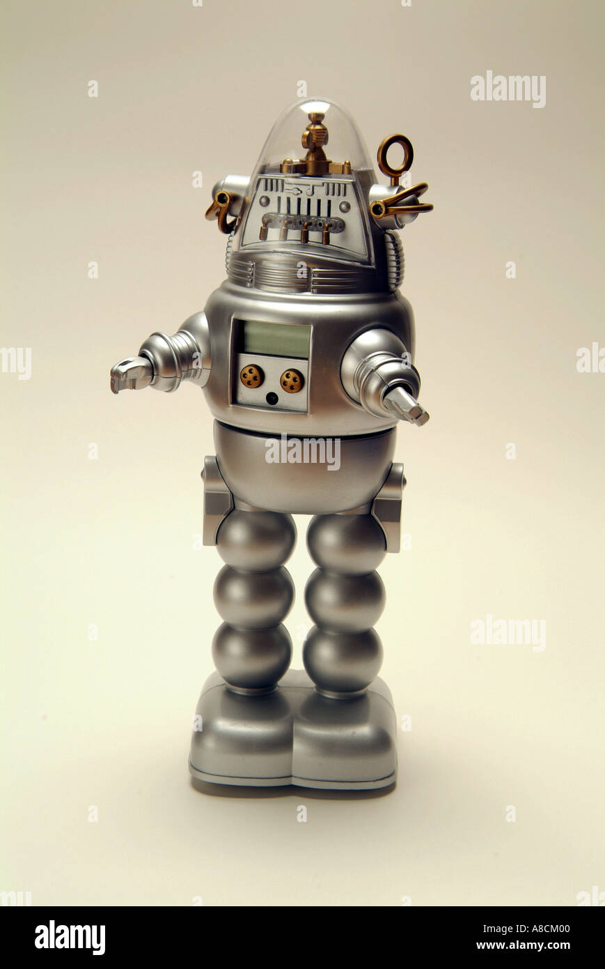 Children's plastic toy robot in the futuristic style of Robby The Robot ...