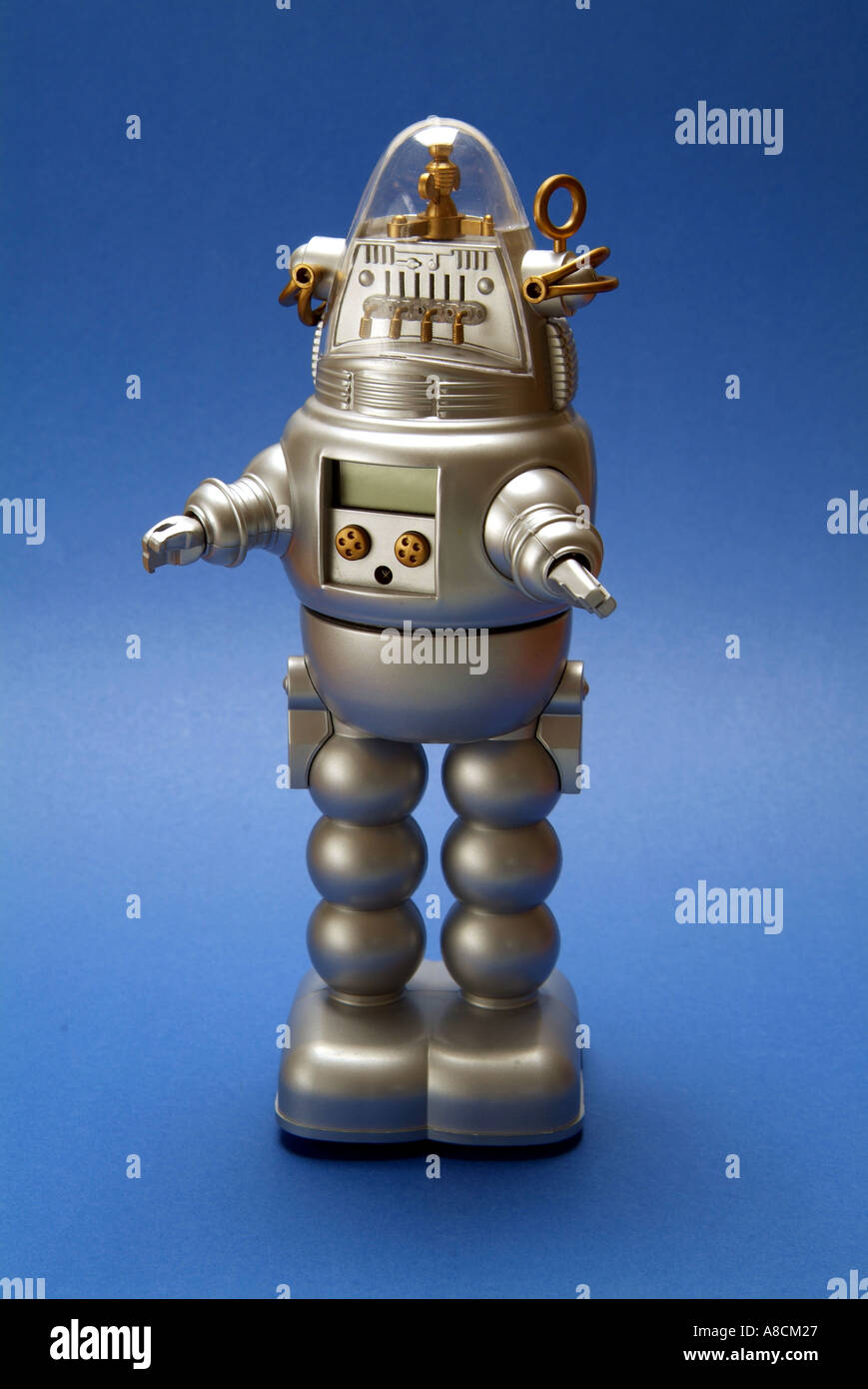 Children's plastic toy robot in the futuristic style of Robby The Robot ...