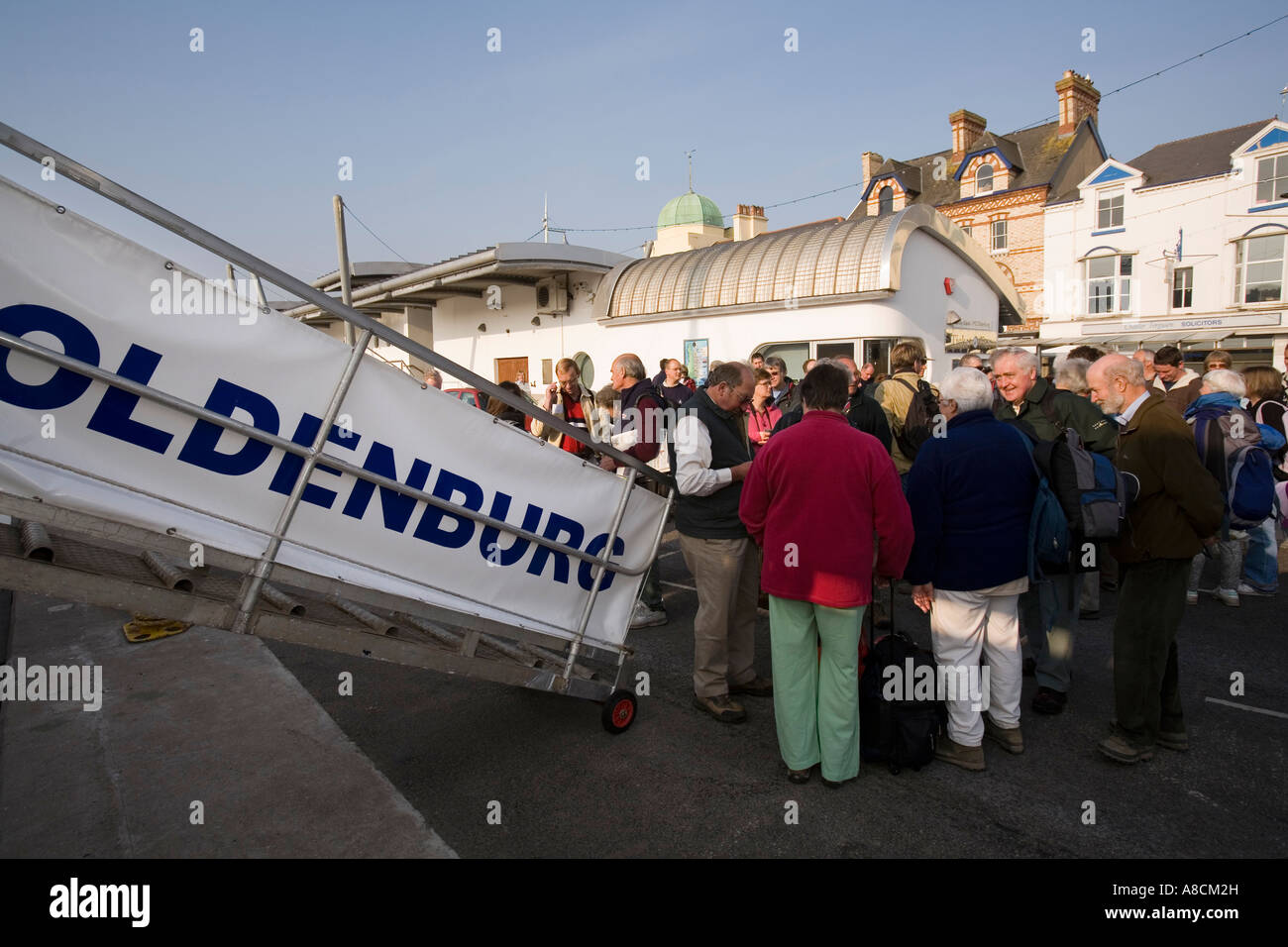 UK Devon Bideford quay passengers waiting to board Lundy Island boat MS ...
