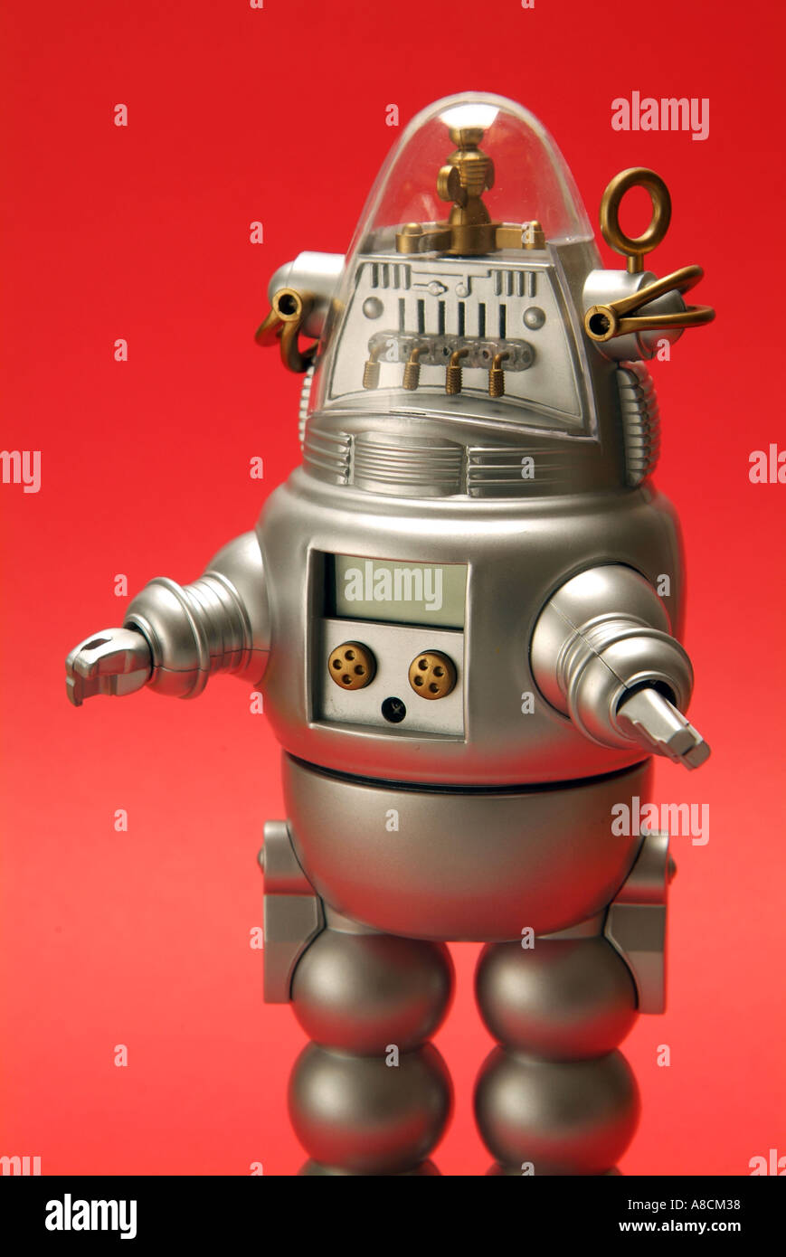 Children's plastic toy robot in the futuristic style of Robby The Robot ...