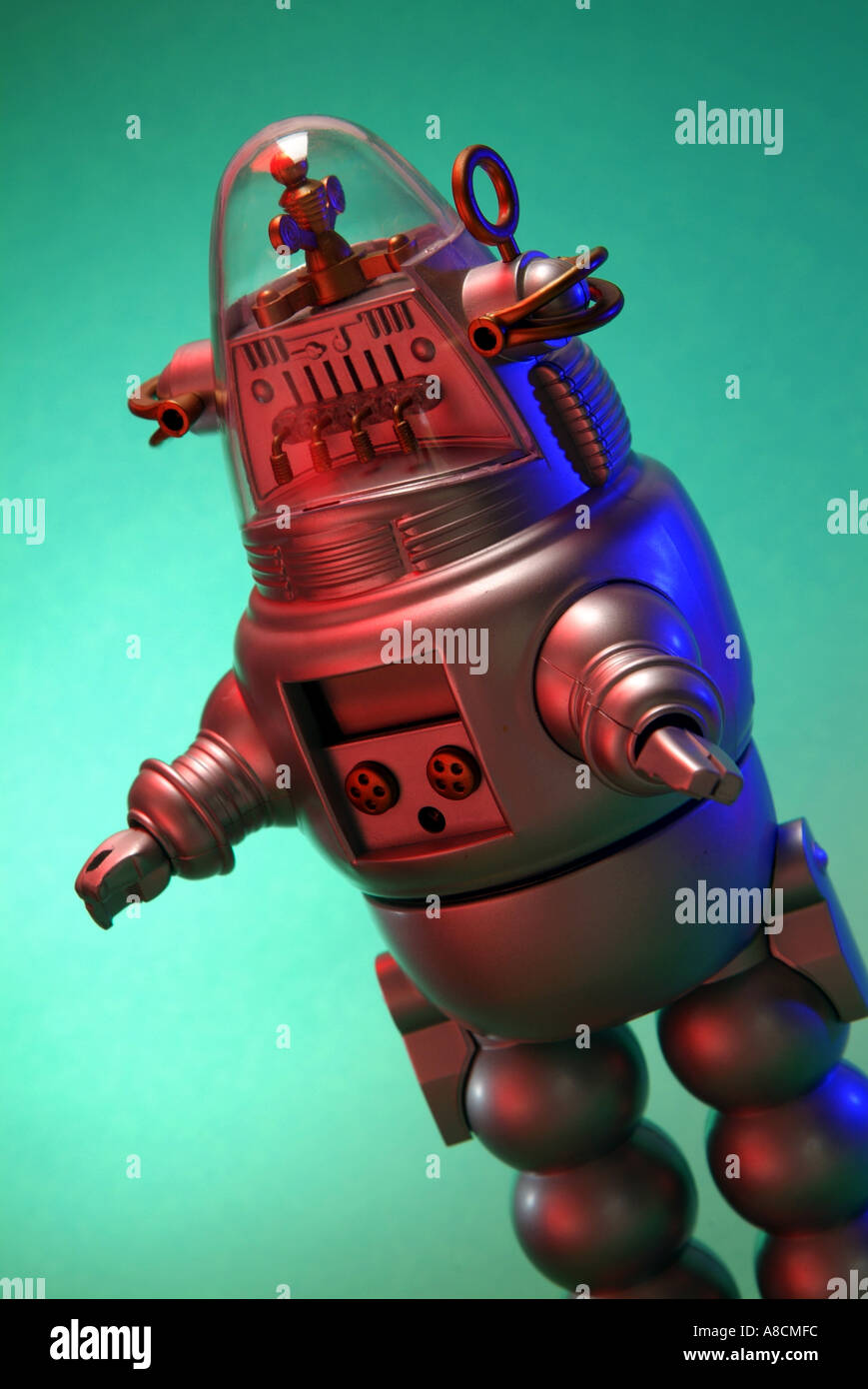 Children's plastic toy robot in the futuristic style of Robby The Robot ...
