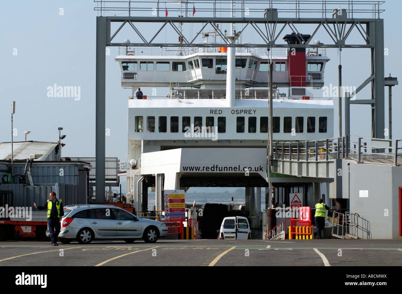 Red Osprey a RoRo ferry of Red Funnel being loaded using a linkspan at ...