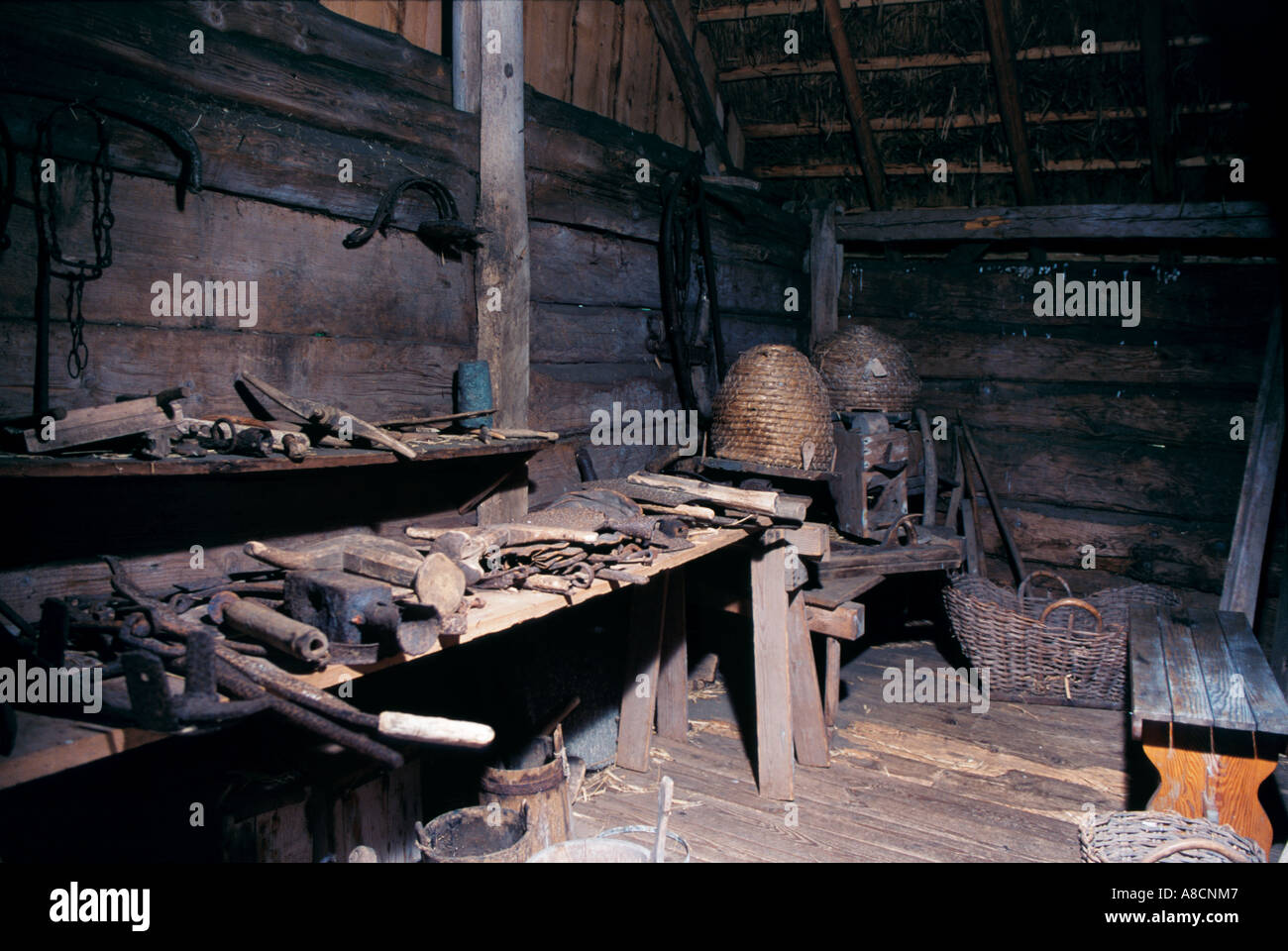Workshop in a rustic farmhouse interior Stock Photo - Alamy