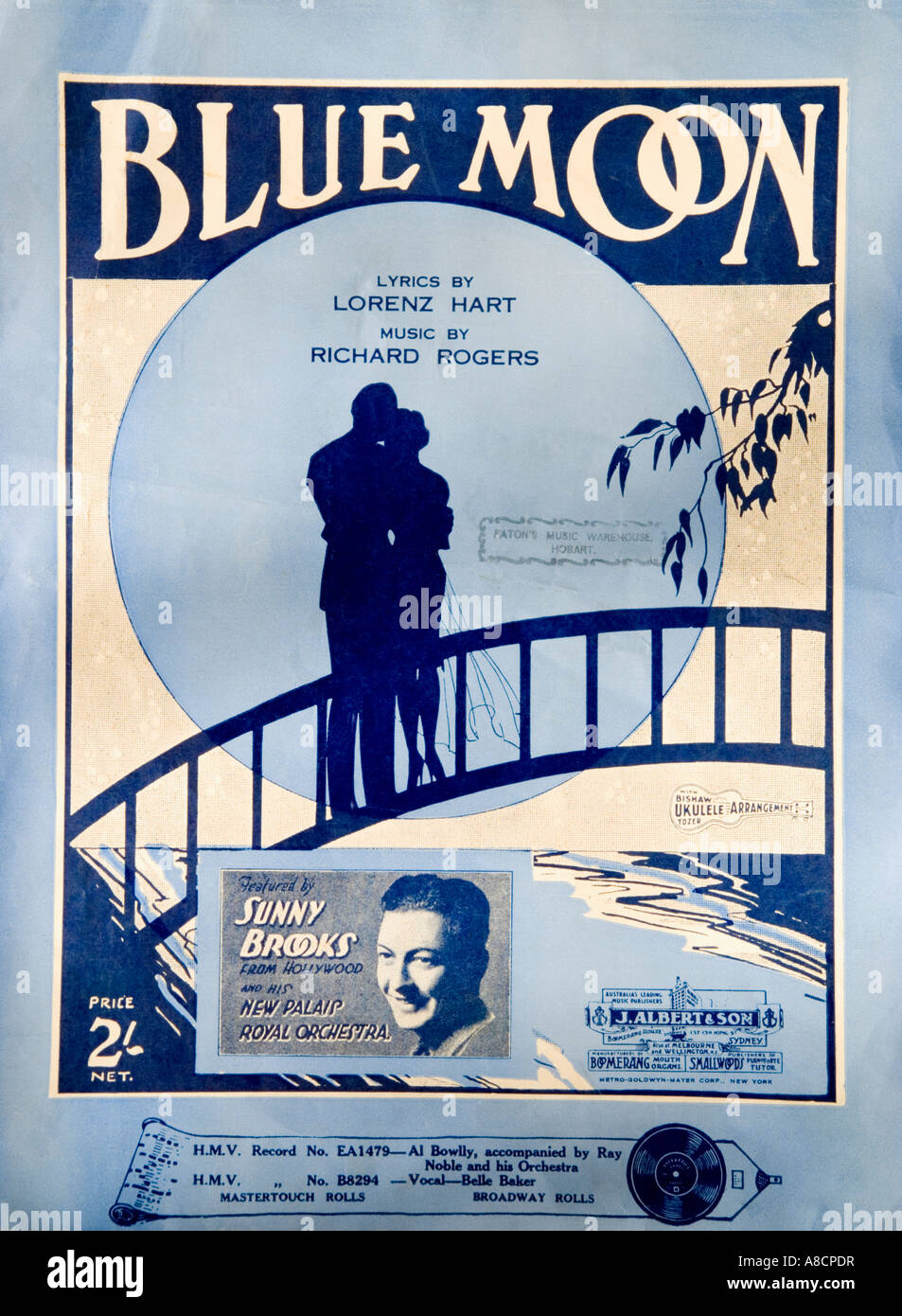 Old sheet music for Blue Moon by Lorenz hart and Richard Rogers Stock ...