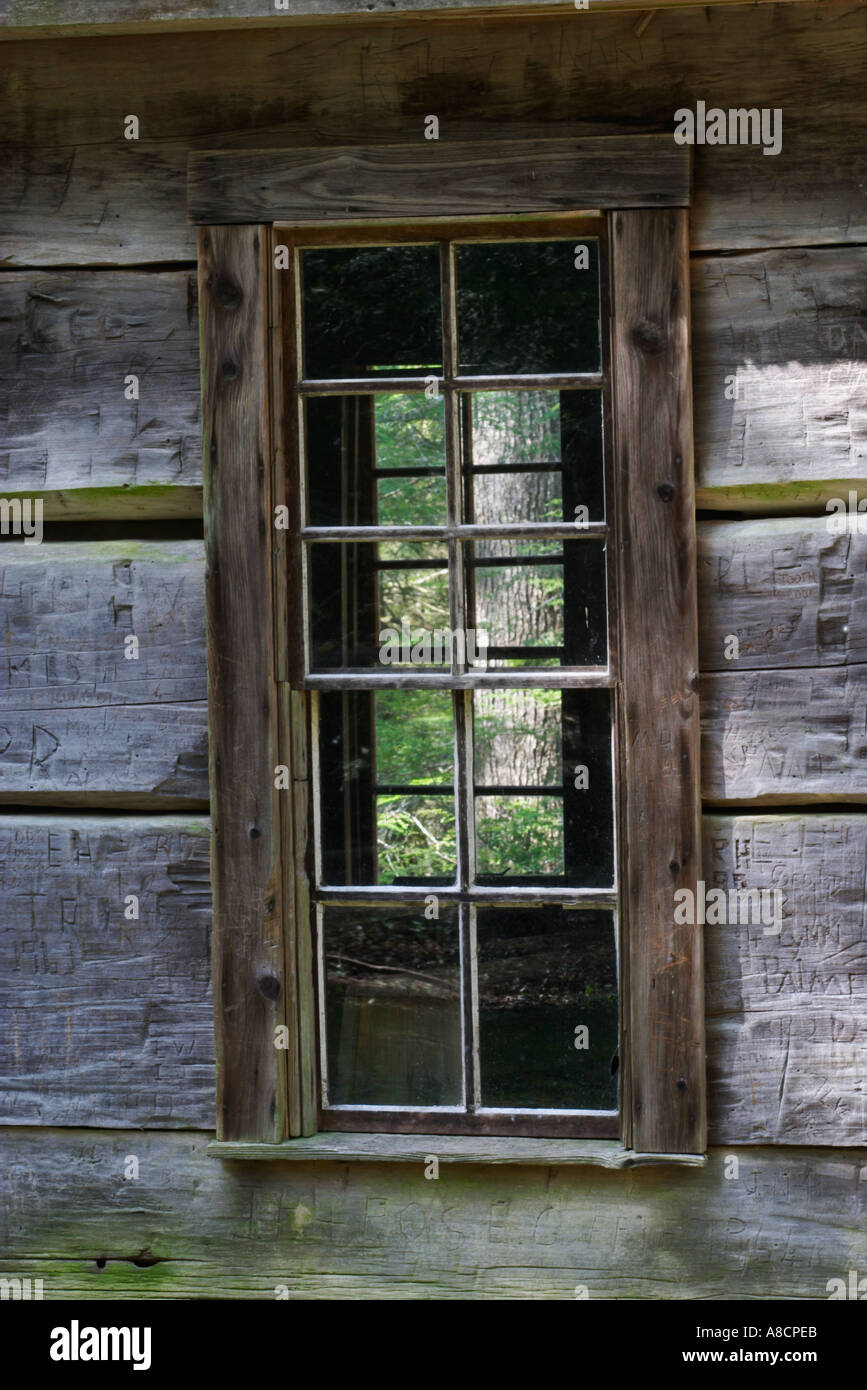 A window of an old log building that was once a school in the Great ...