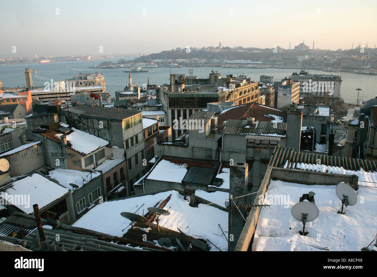 ROOFTOP VIEW OF ISTANBUL, TURKEY, FROM THE GALATA AREA WITH THE ...
