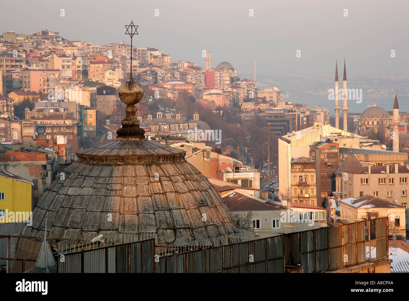 ROOFTOP VIEW OF ISTANBUL, TURKEY, FROM THE GALATA AREA WITH THE ...