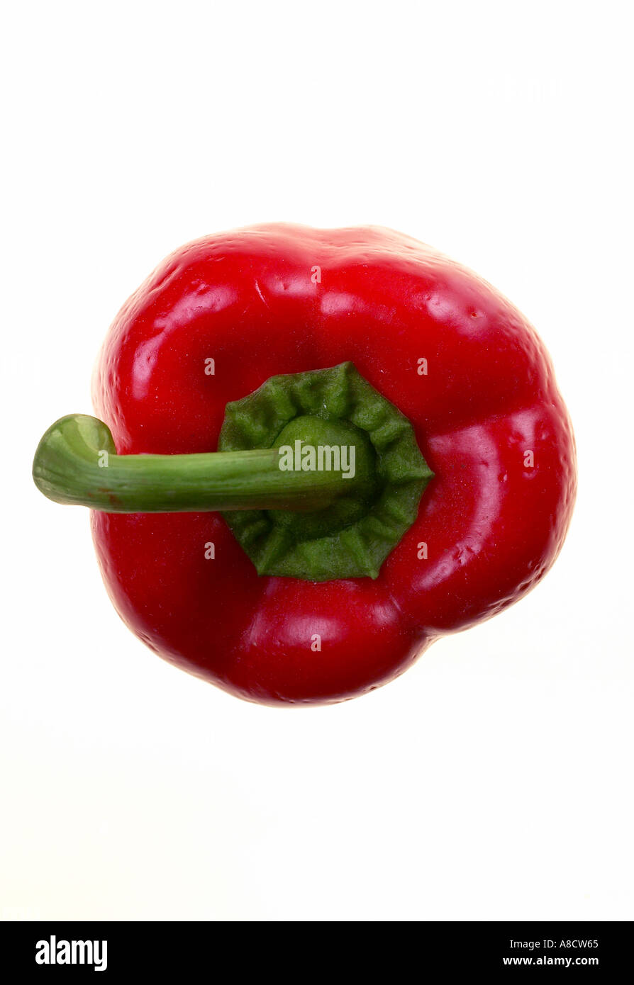 Food one red chilly hot spicy Vegetable Capsicum top angle on white ...