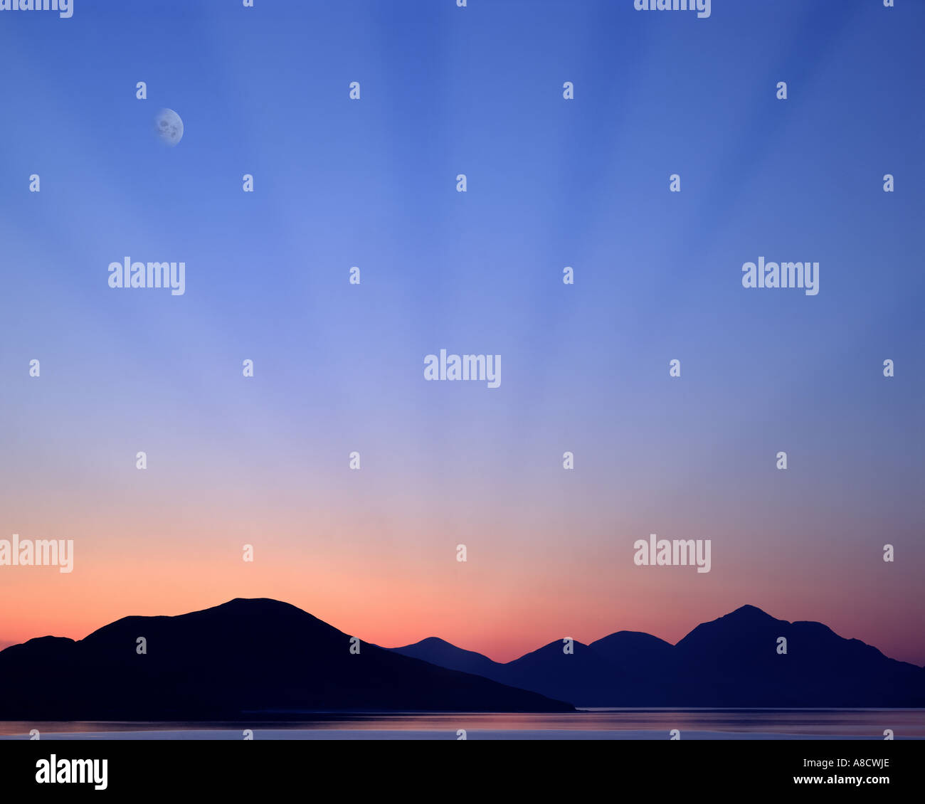 GB - SCOTLAND: Moon over Taransay in the Outer Hebrides Stock Photo - Alamy