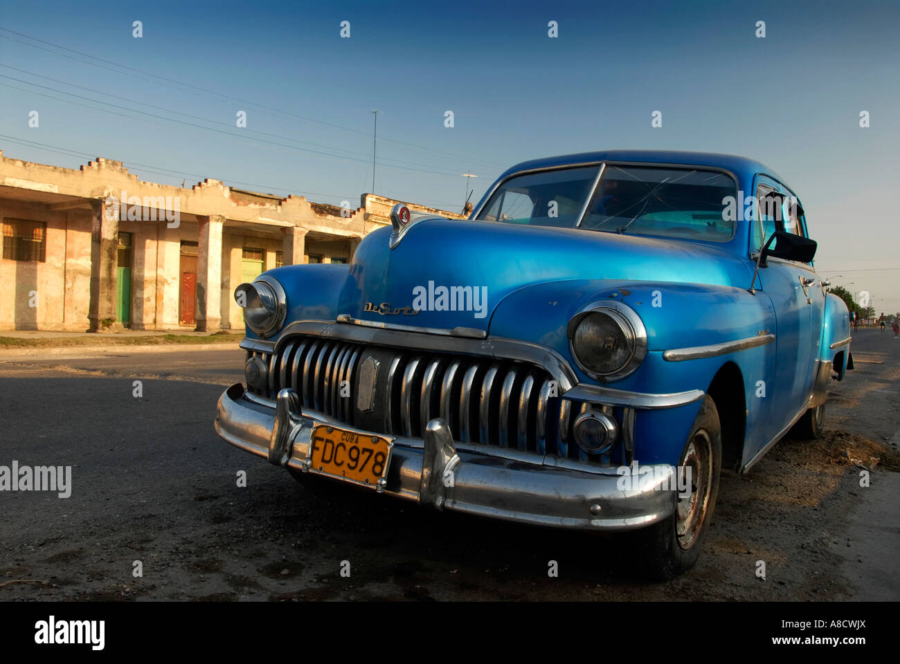 Blue Cuban Car Stock Photo - Alamy