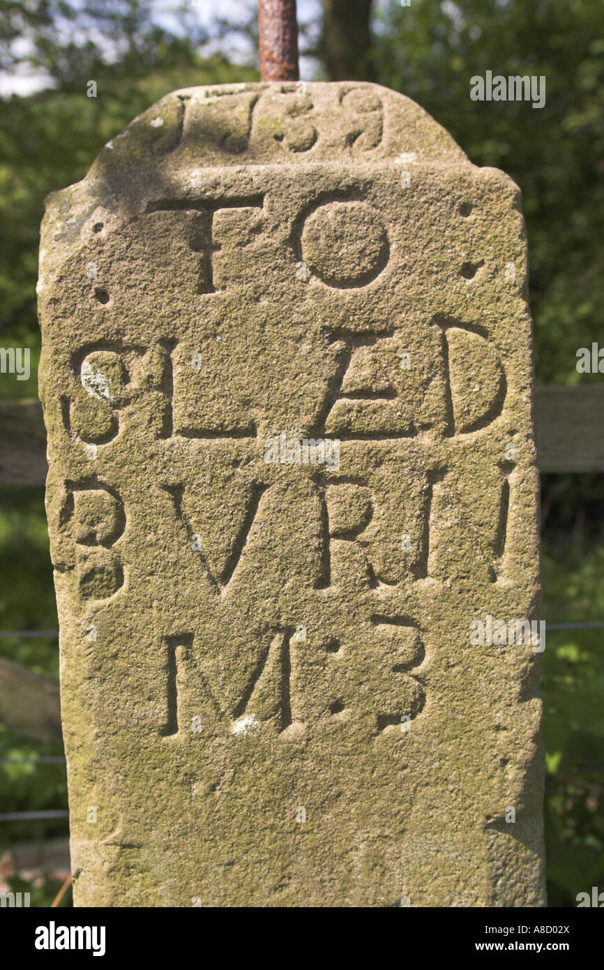Roadside milestone to Slaidburn (3 miles) dated 1739, Dunsop Bridge ...