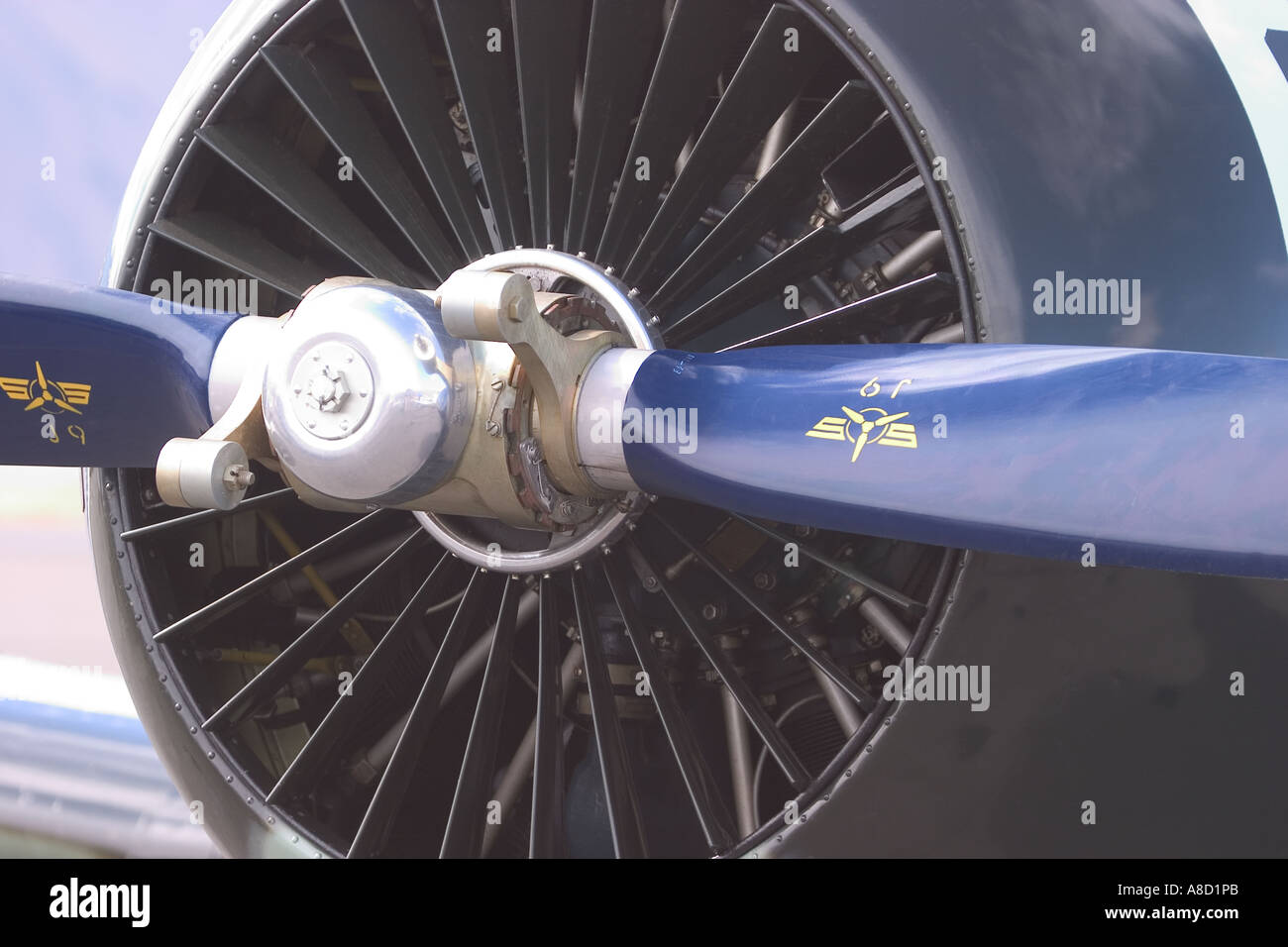 Close up of an engine and propellers on a Chinease fighter training ...