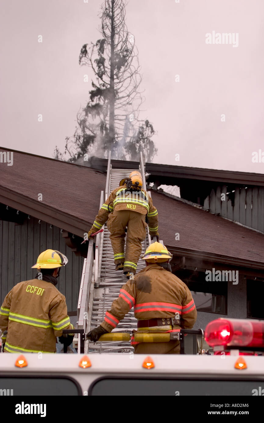 Fireman climbing a ladder hi-res stock photography and images - Alamy