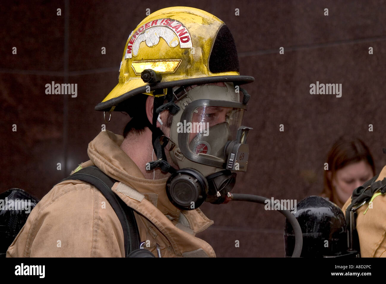 Firemen walking to the start of the Scott Firefighter Stair climb ...