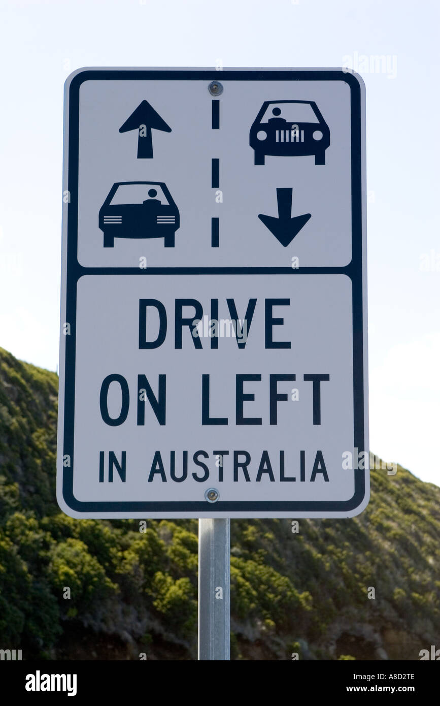 Drive on Left in Australia road sign Stock Photo - Alamy