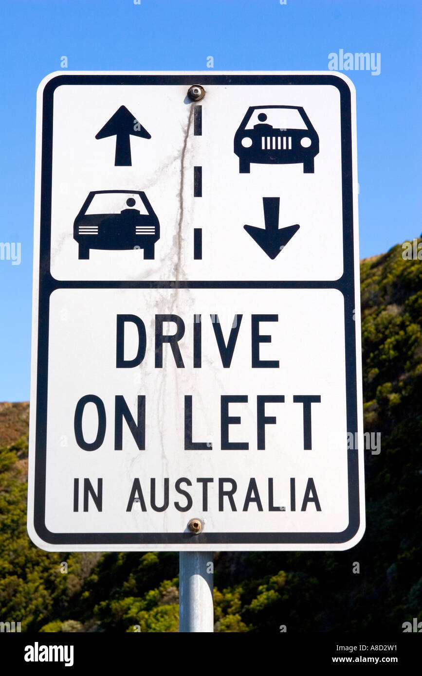 Drive on Left in Australia road sign Stock Photo - Alamy