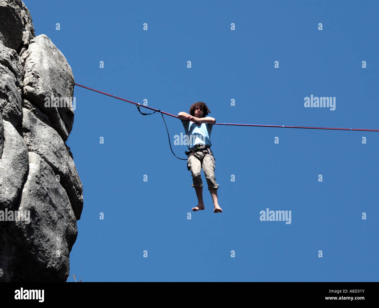 Falling off a Slackiline, no safety net, Gordale Scar, Malham ...
