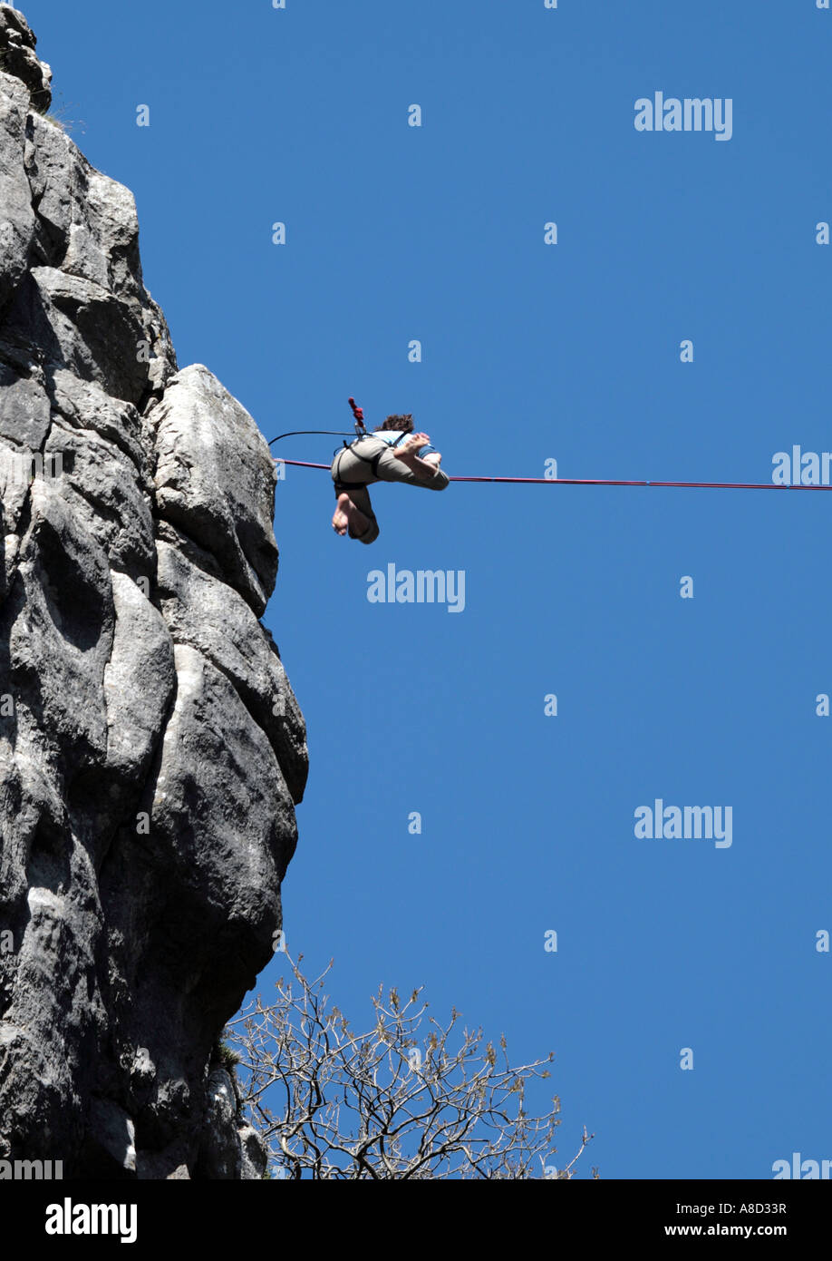 Falling off a Slackiline, no safety net, Gordale Scar, Malham ...