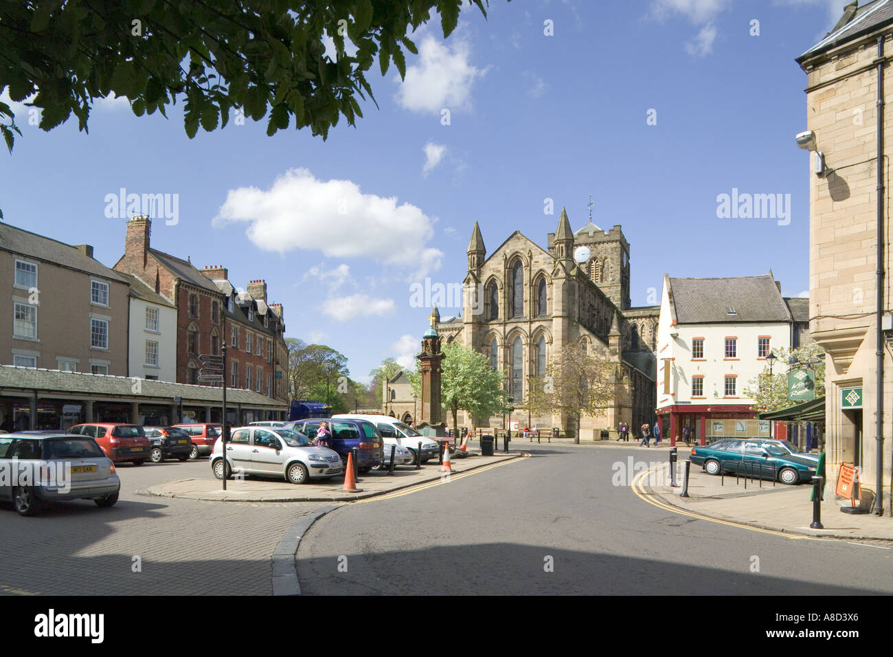 Hexham Abbey and Market Place, Hexham, Northumberland UK Stock Photo ...