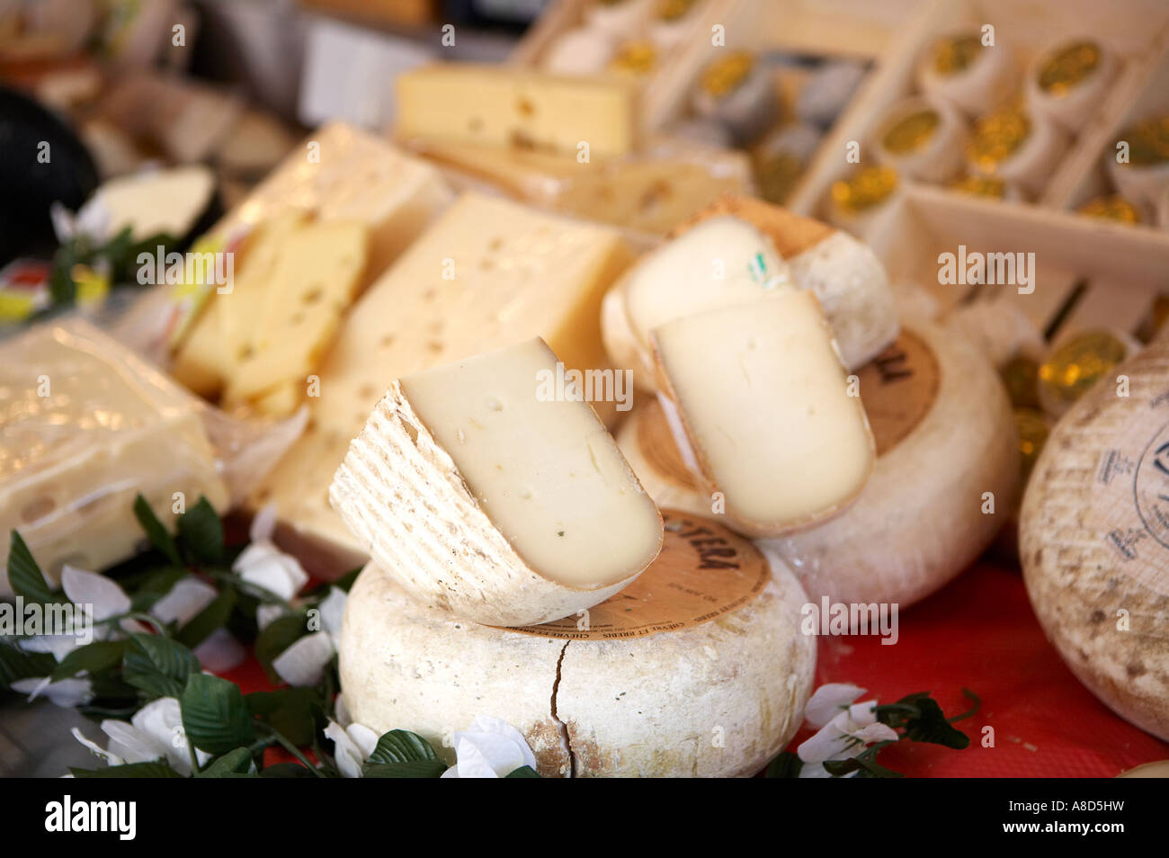 Fine French cheese for sale at a continental market Stock Photo - Alamy