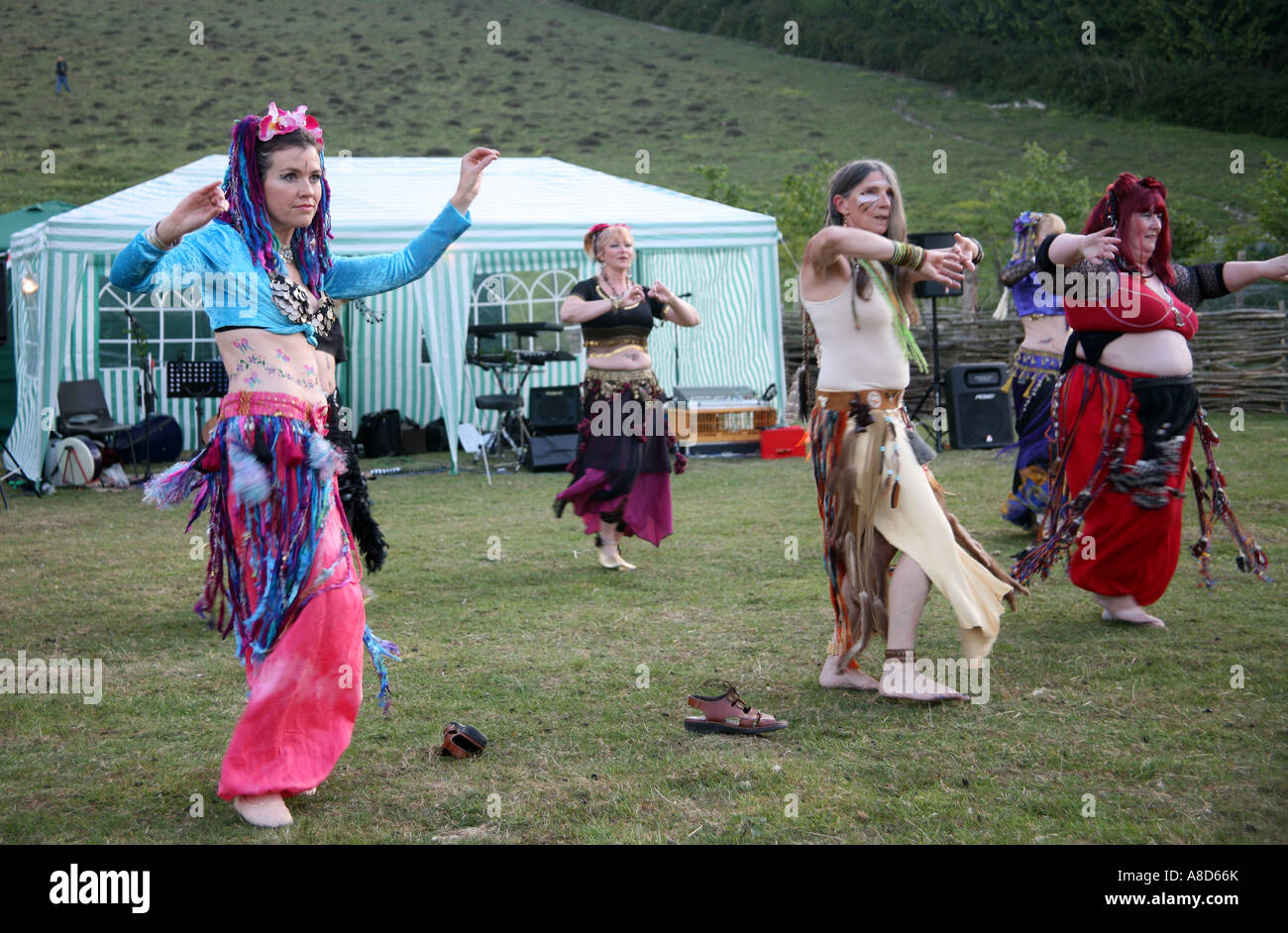 Pagan dancers at Butser Farm during Beltain Stock Photo - Alamy