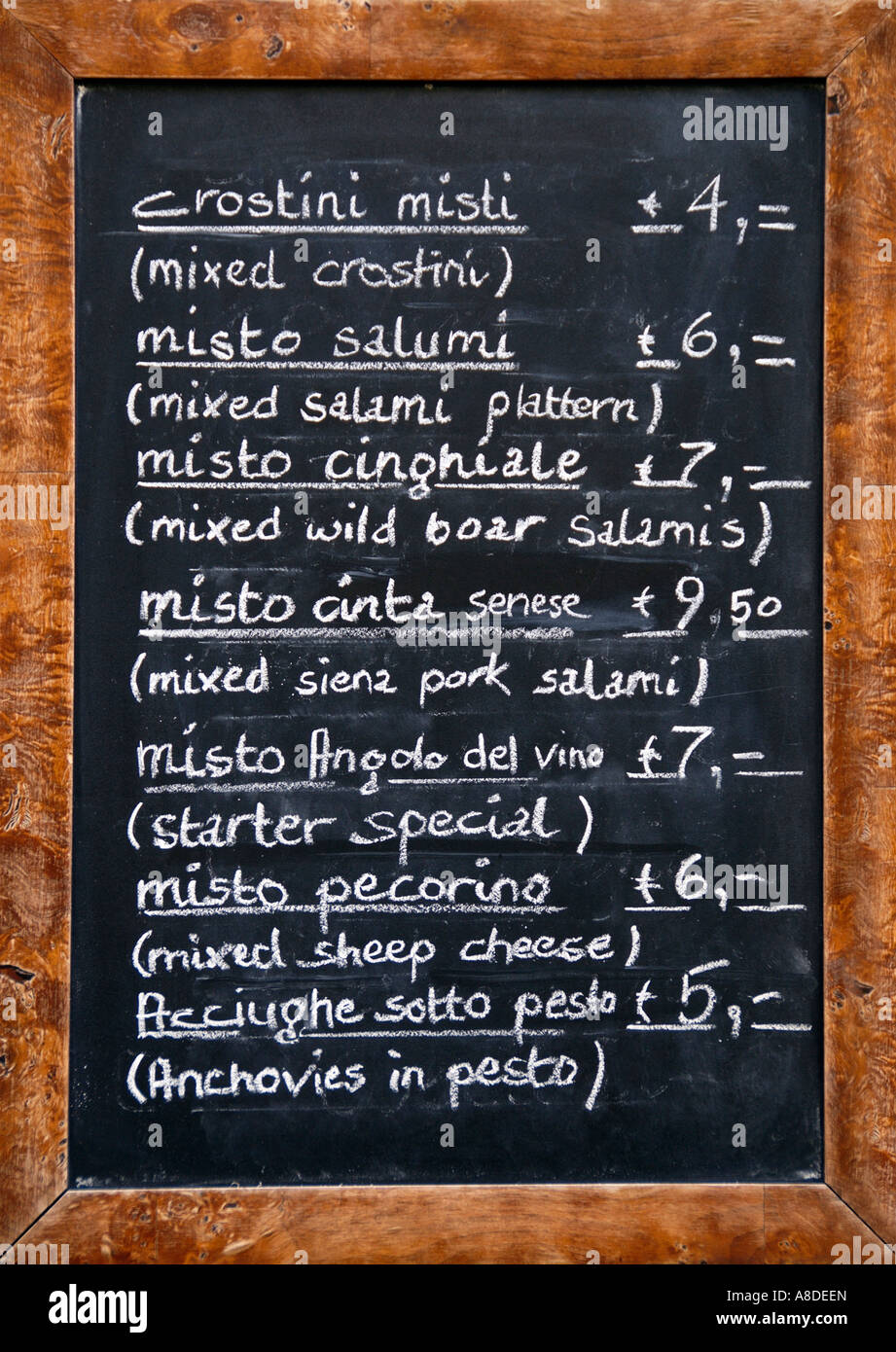 Typical menu, Tuscan trattoria Stock Photo - Alamy