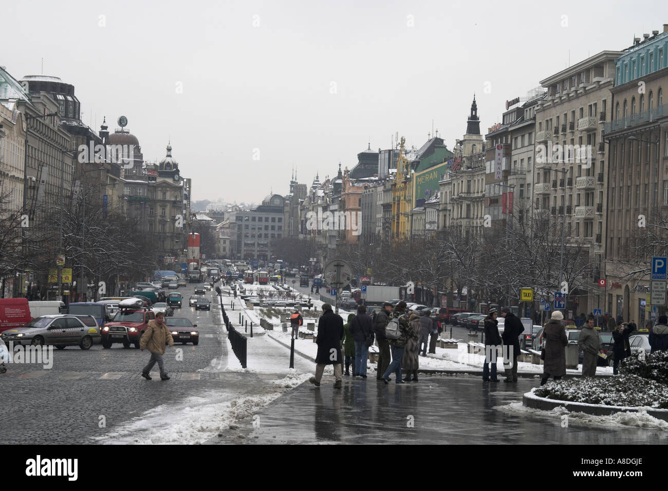 Wenceslas square in winter Prague looking north Stock Photo - Alamy