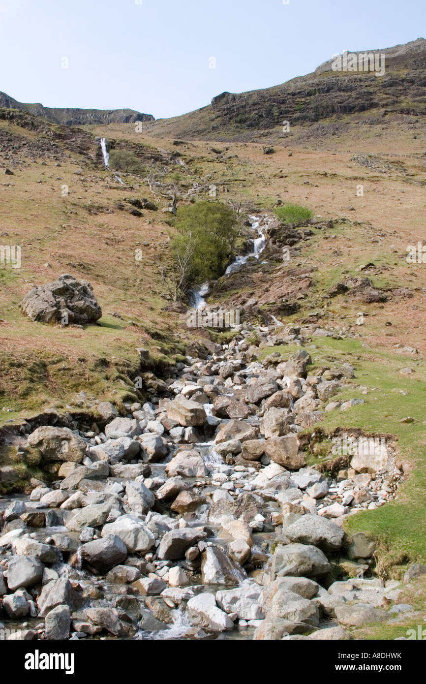 Waterfalls on the banks of Buttermere The Lake District England April ...