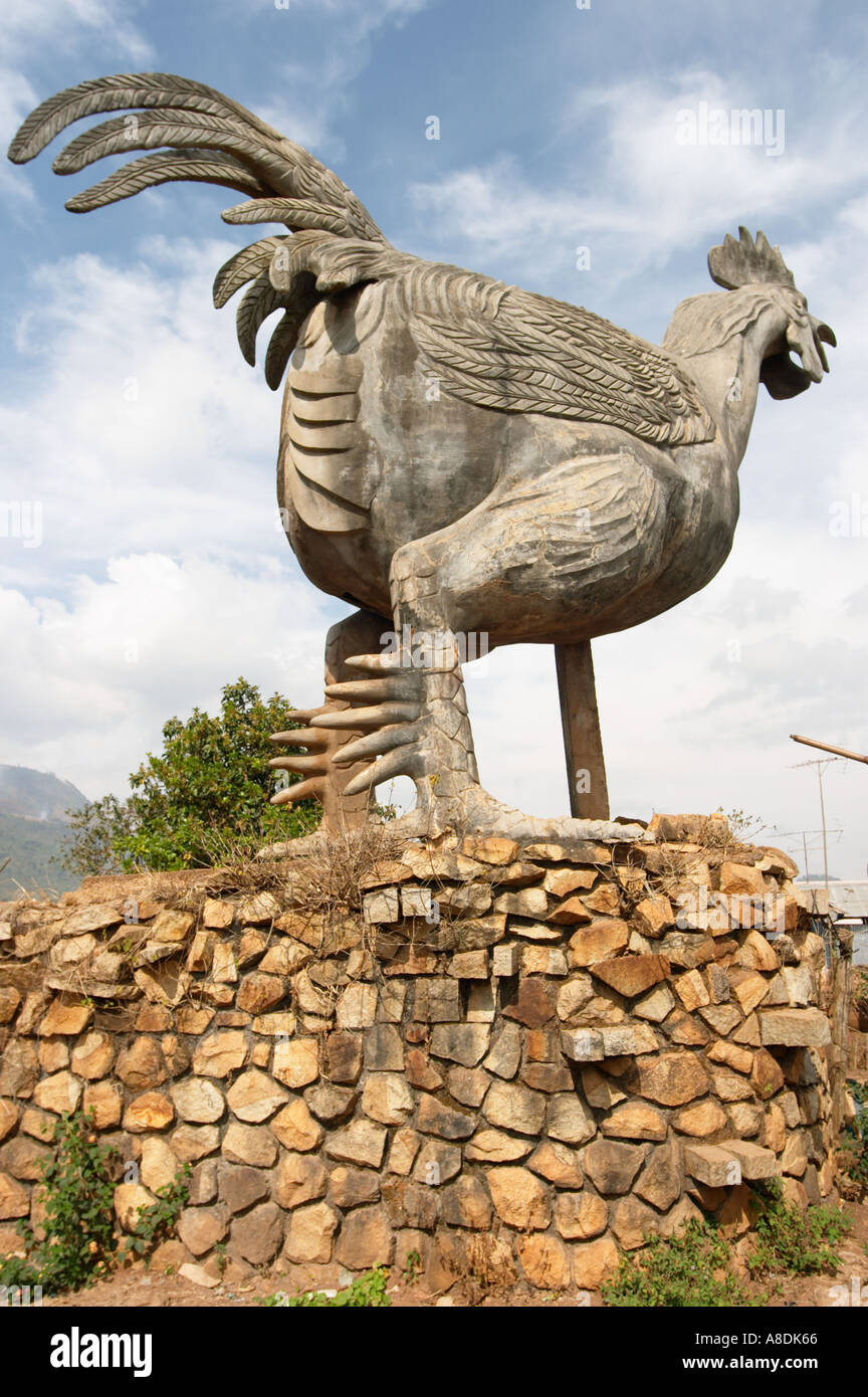 giant carved stone chicken statue in the village nicknamed chicken ...