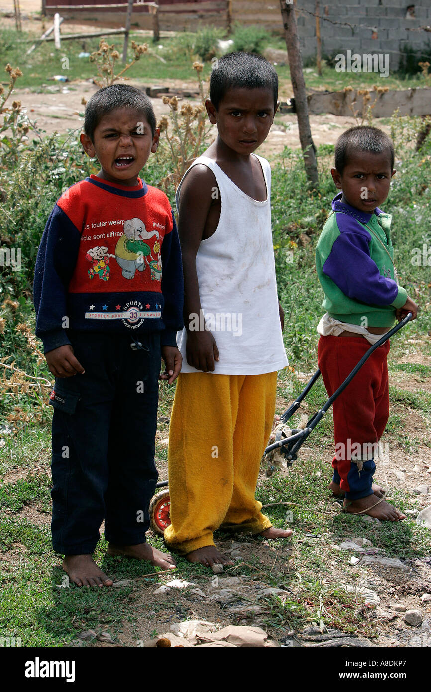 Young girl boy children rural gipsy poor portrait female kid childhood ...