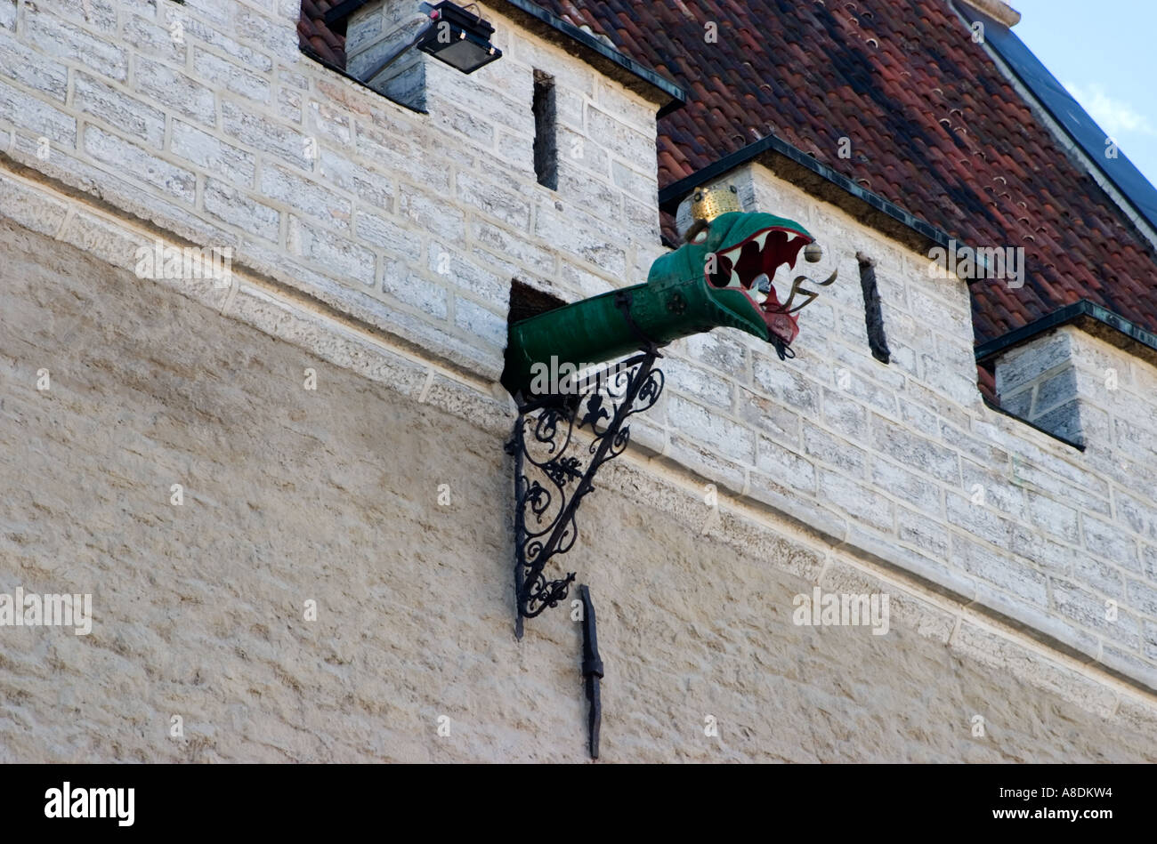 Whimsical dragon waterspout with crown Town Hall Old Town Tallinn ...