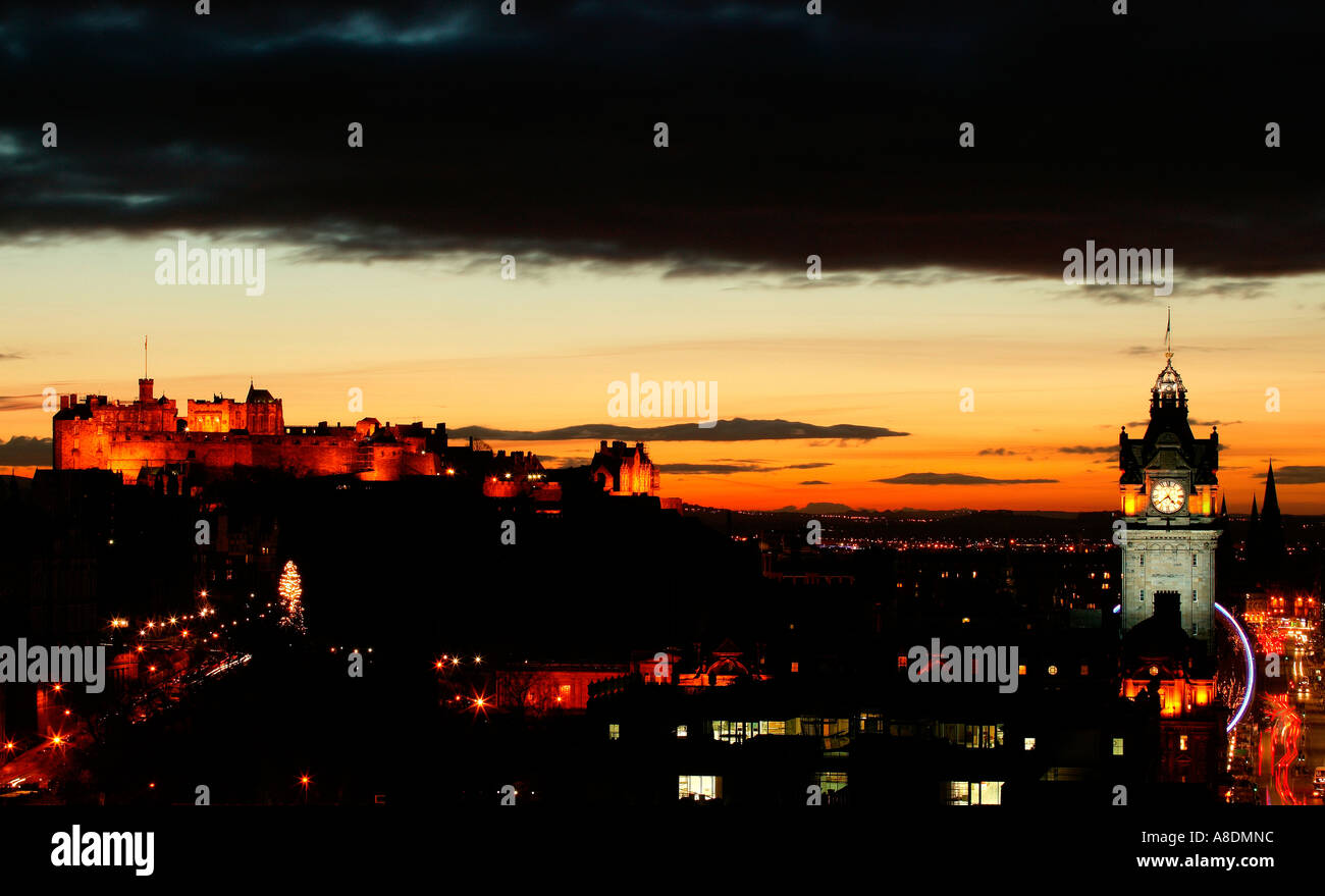 Sunset Edinburgh city skyline including Edinburgh Castle Stock Photo ...