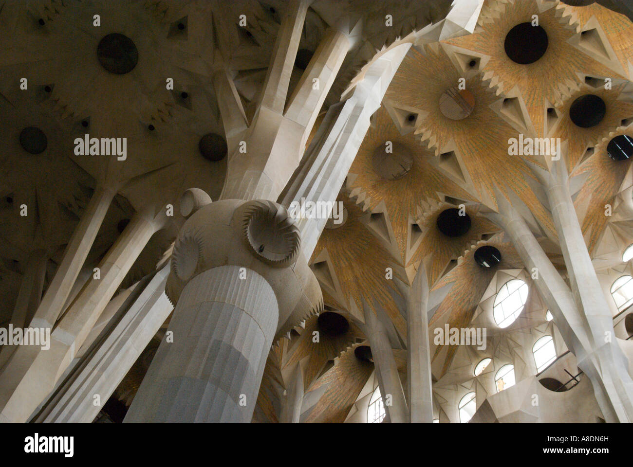 Barcelona Sagrada Familia Gaudi cathedral church 2007 interior architectural detail Stock Photo ...