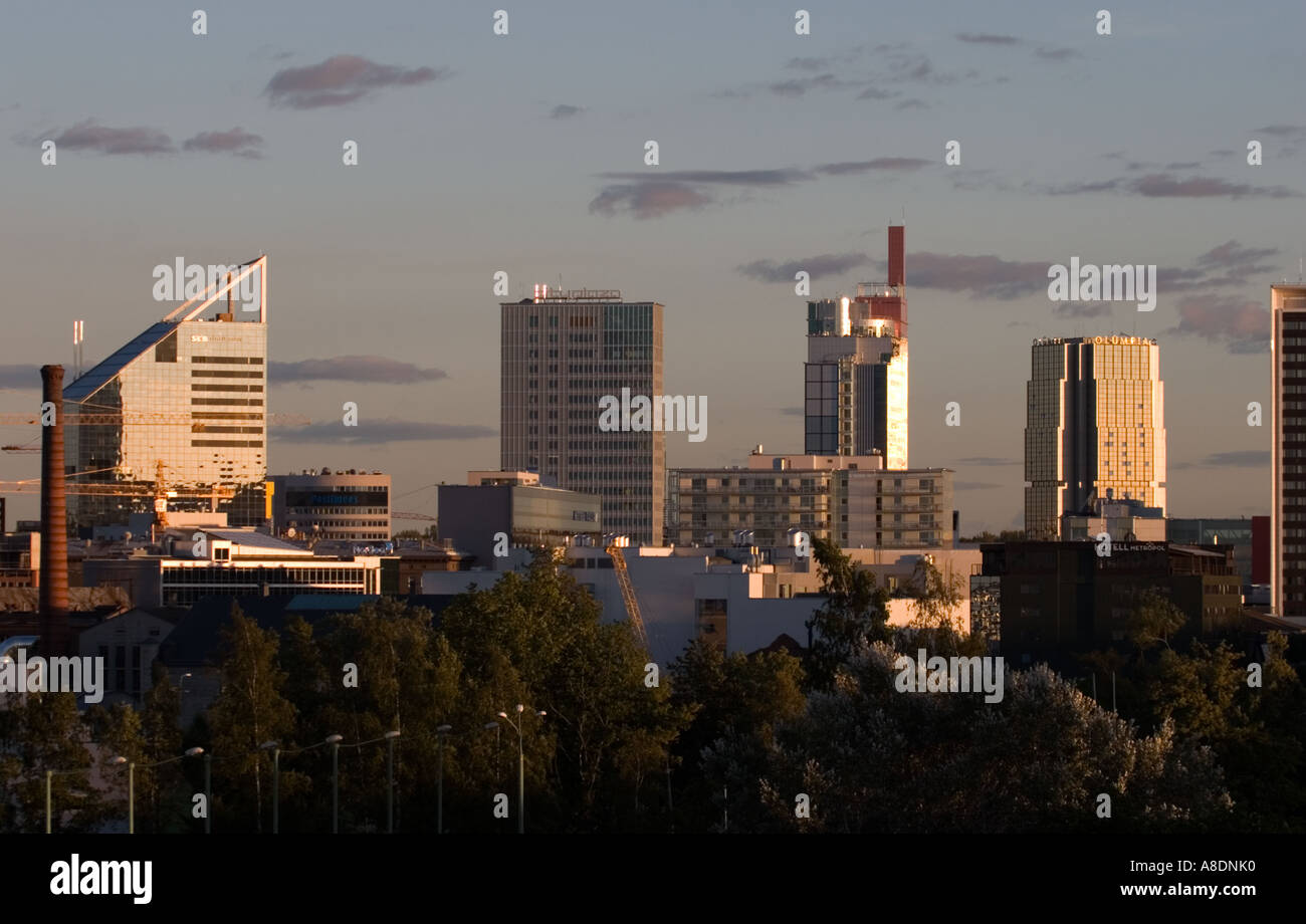 Modern buildings beyond Old Tallinn Lower Town seen from Toompea hill ...