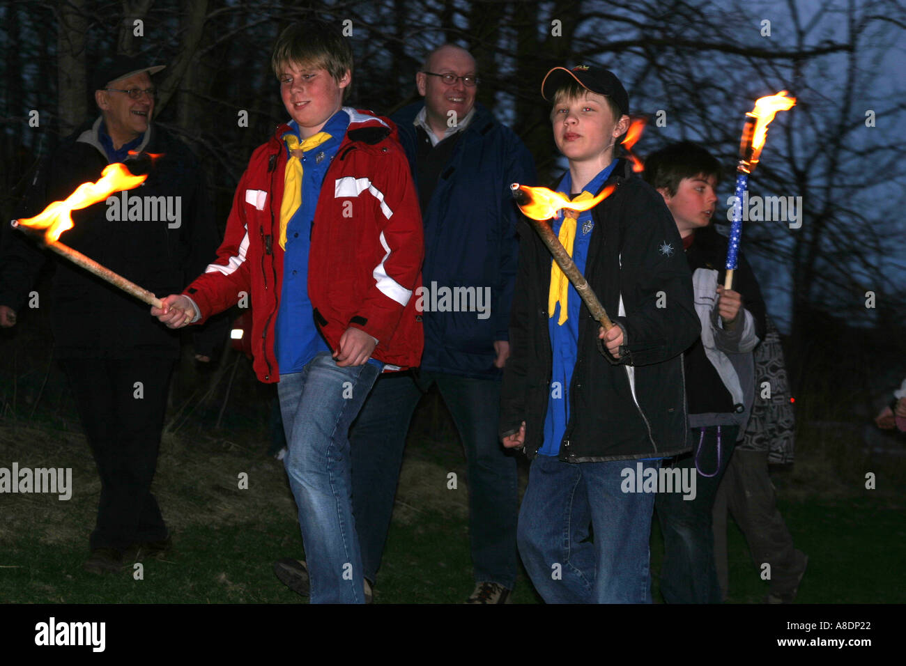 Boy scouts with torches to light traditional fire on last of april in ...