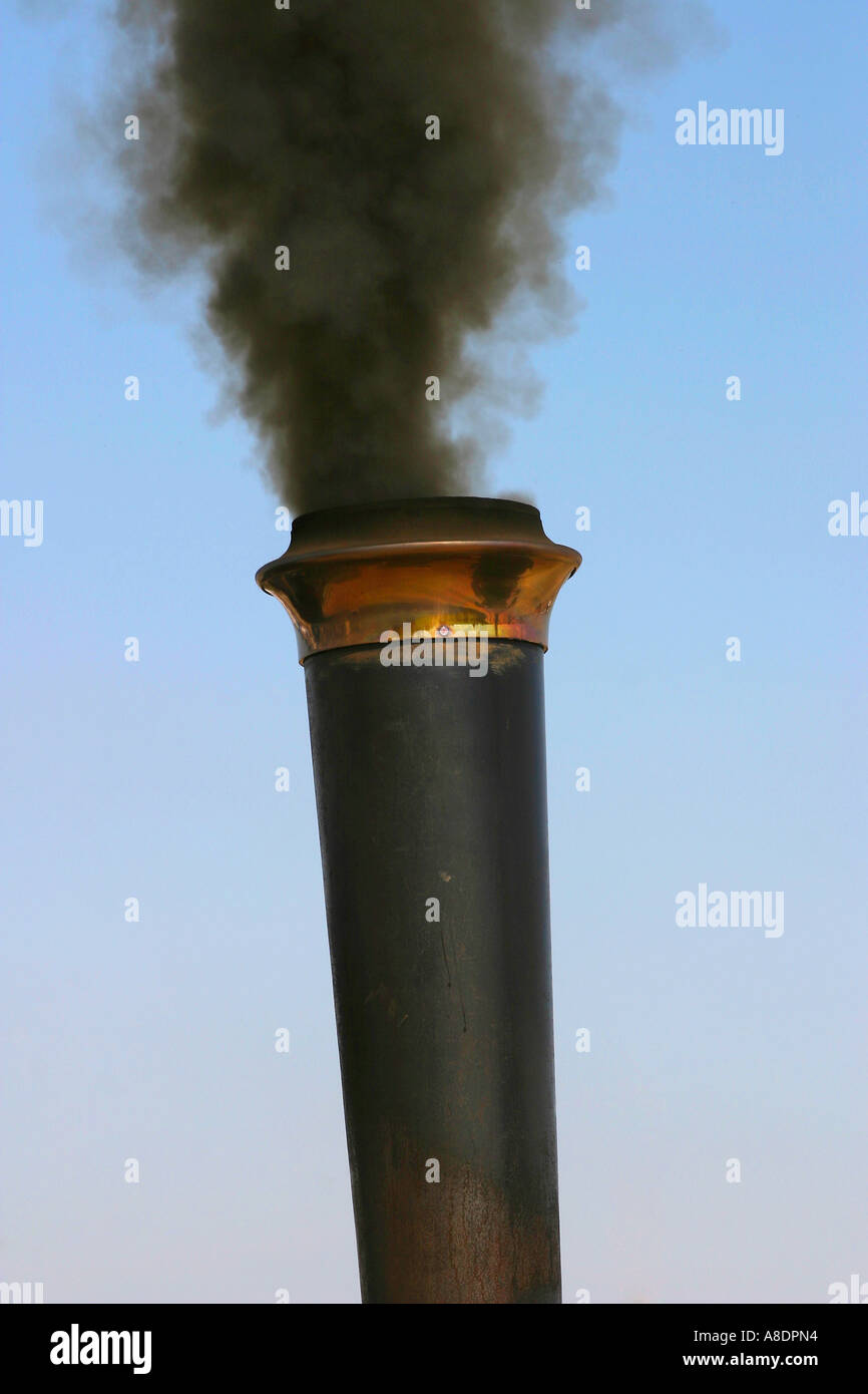 Smoking traction engine chimney Stock Photo - Alamy
