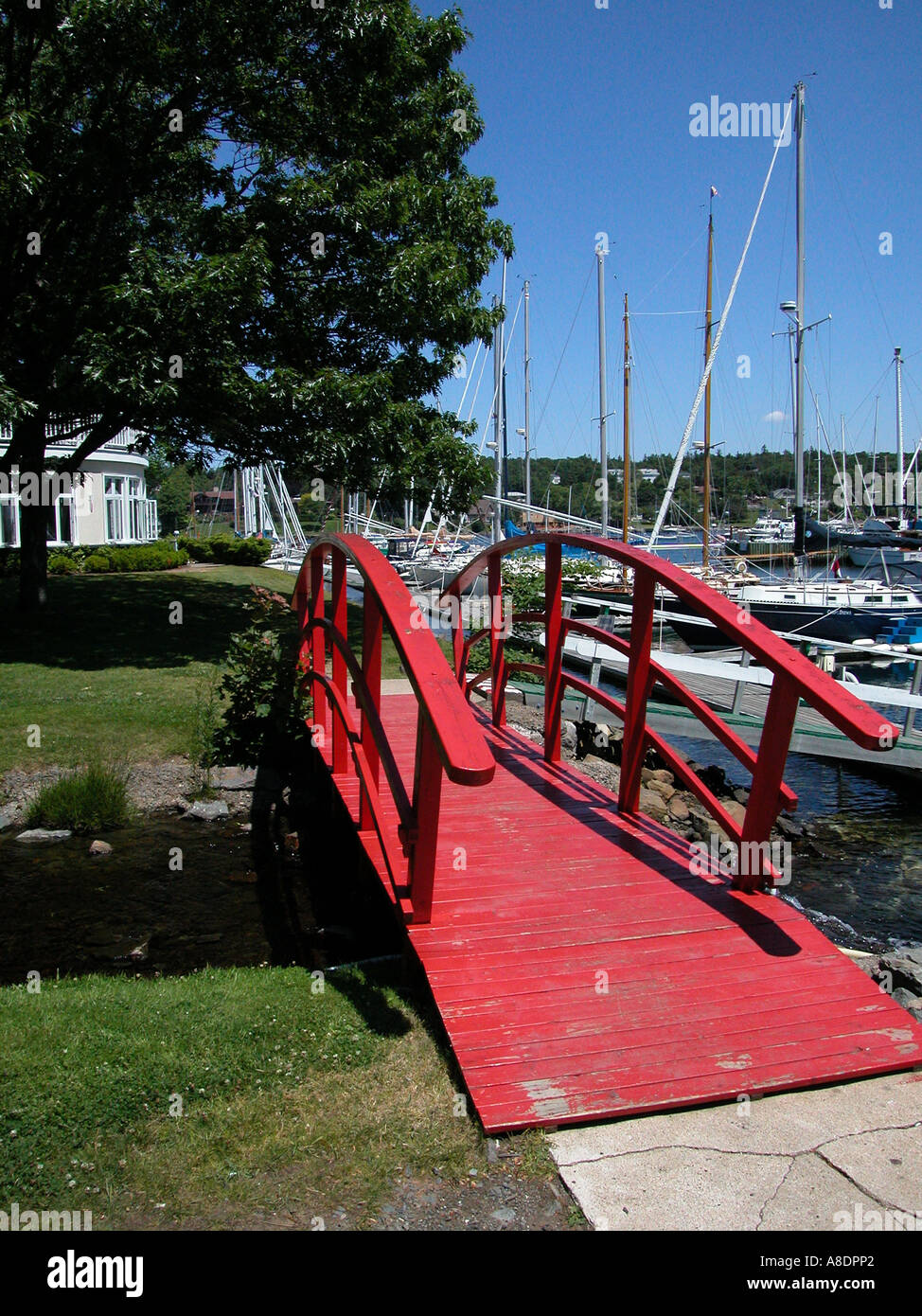 Red footbridge at Royal Nova Scotia Yacht Squadron in Halifax, Canada ...
