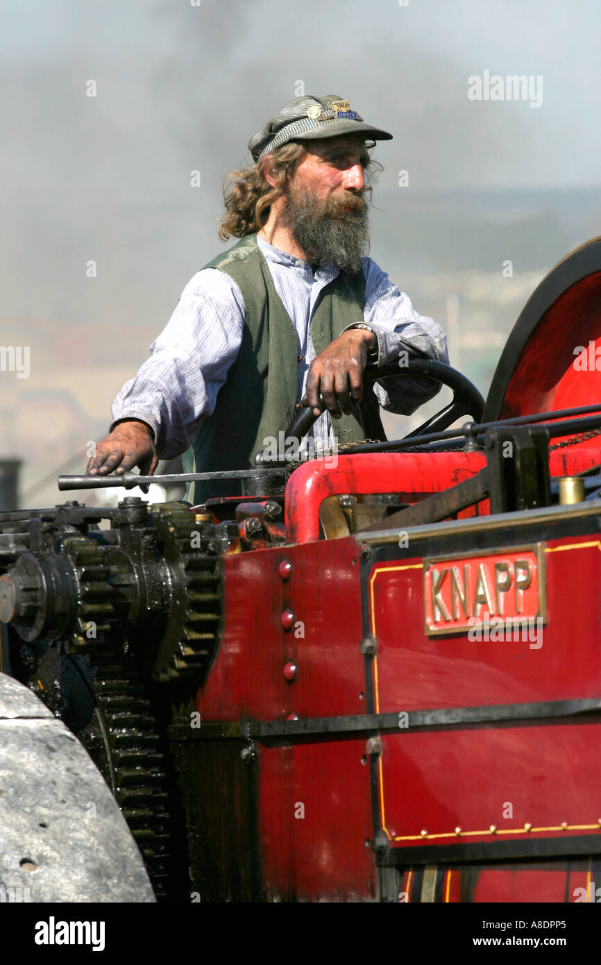 Traction engine operator at Dorset Steam Fair, England, UK Stock Photo ...