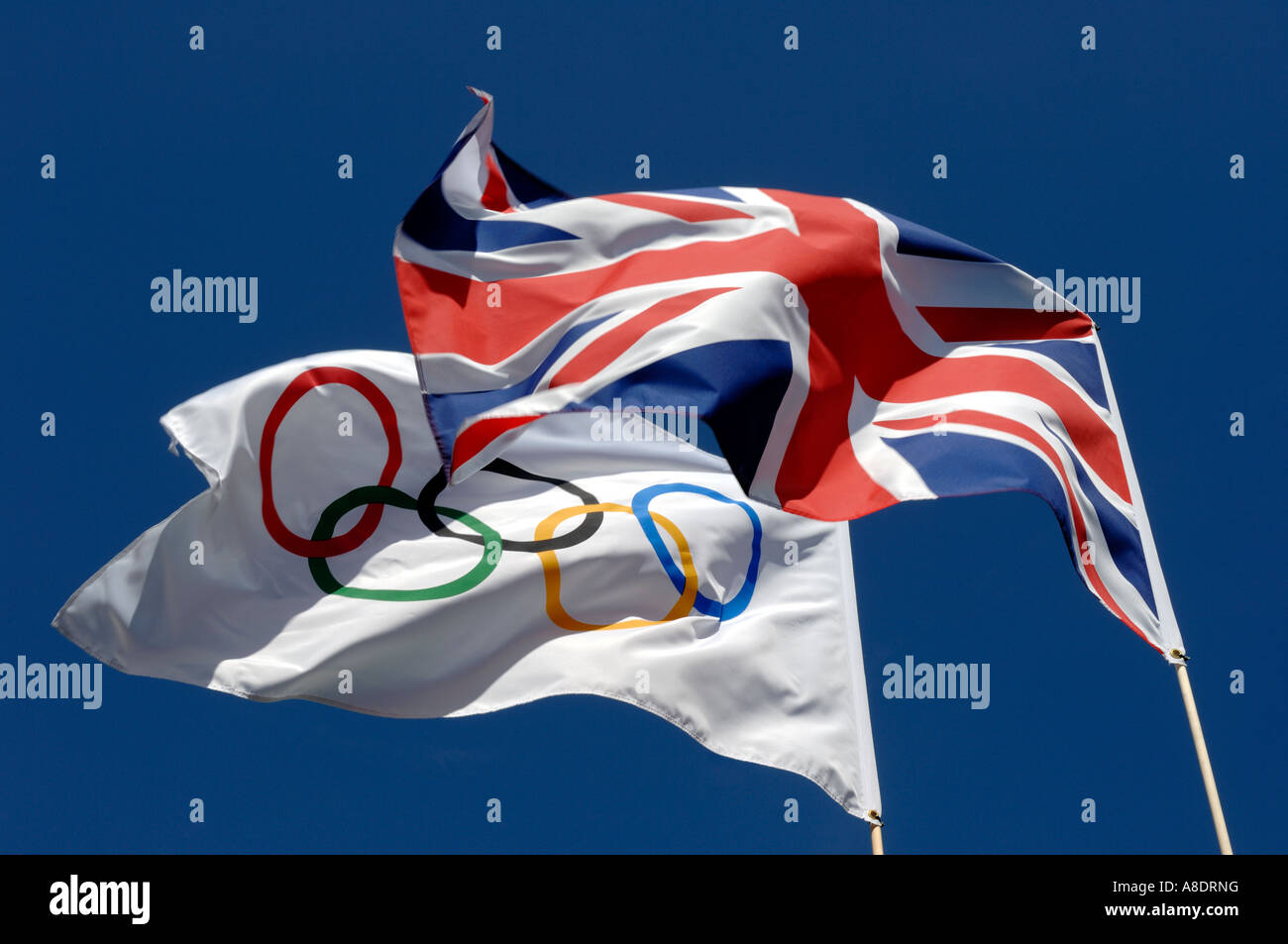 Union Jack and olympic flag Stock Photo - Alamy