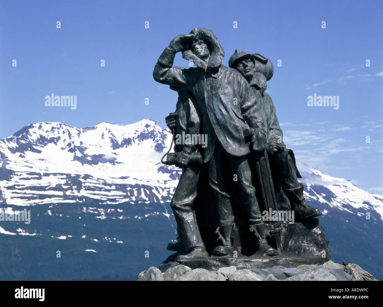 Oil pipeline construction memorial statue Valdez, Alaska, USA Stock ...