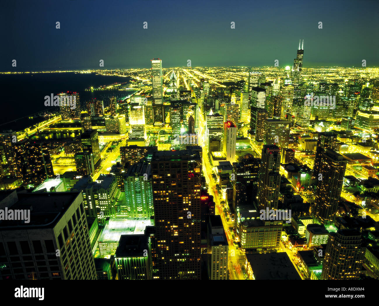 Chicago Skyline at night Illinois USA Stock Photo - Alamy