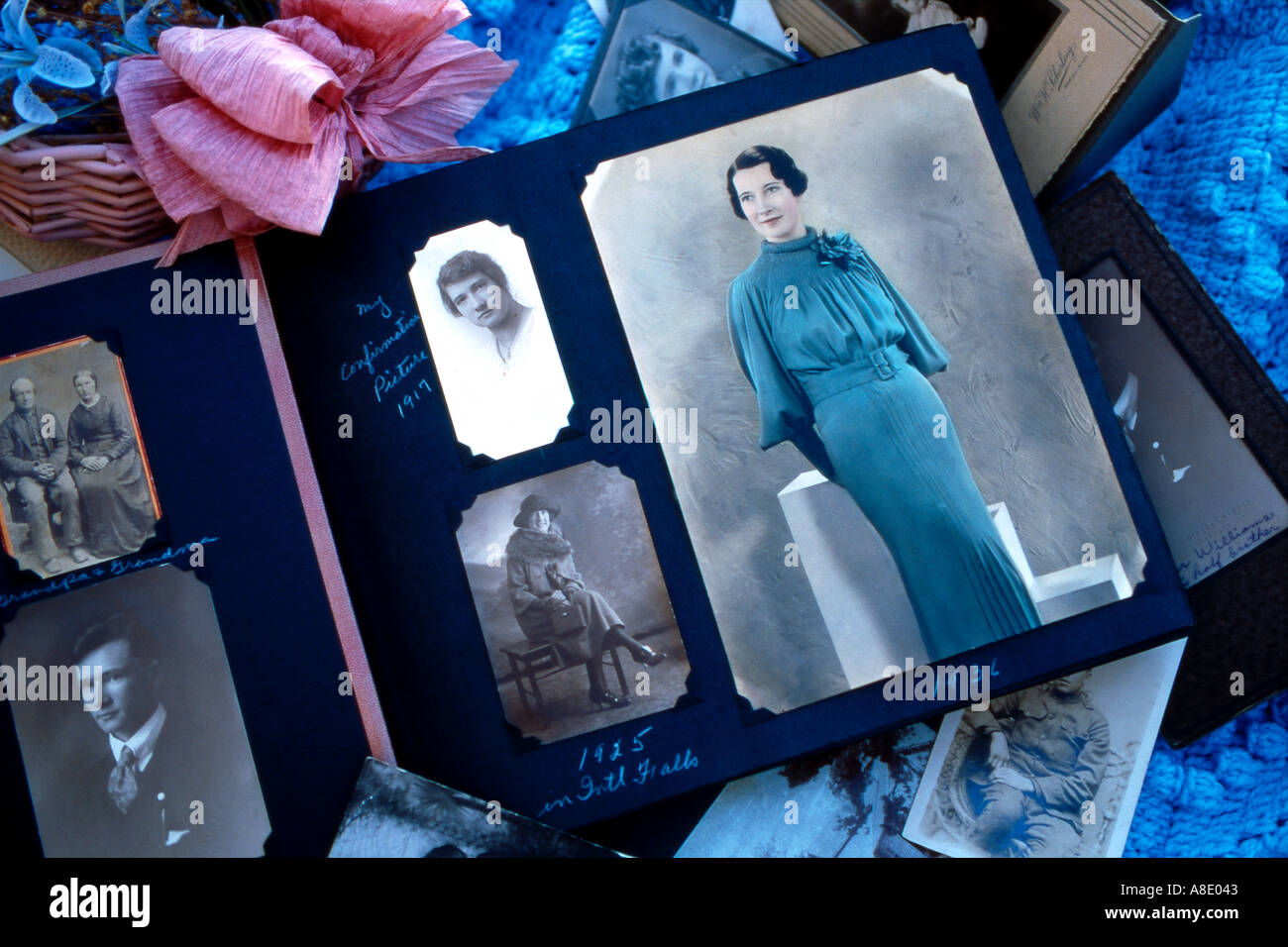 vintage photo album with hand tinted portrait Stock Photo - Alamy