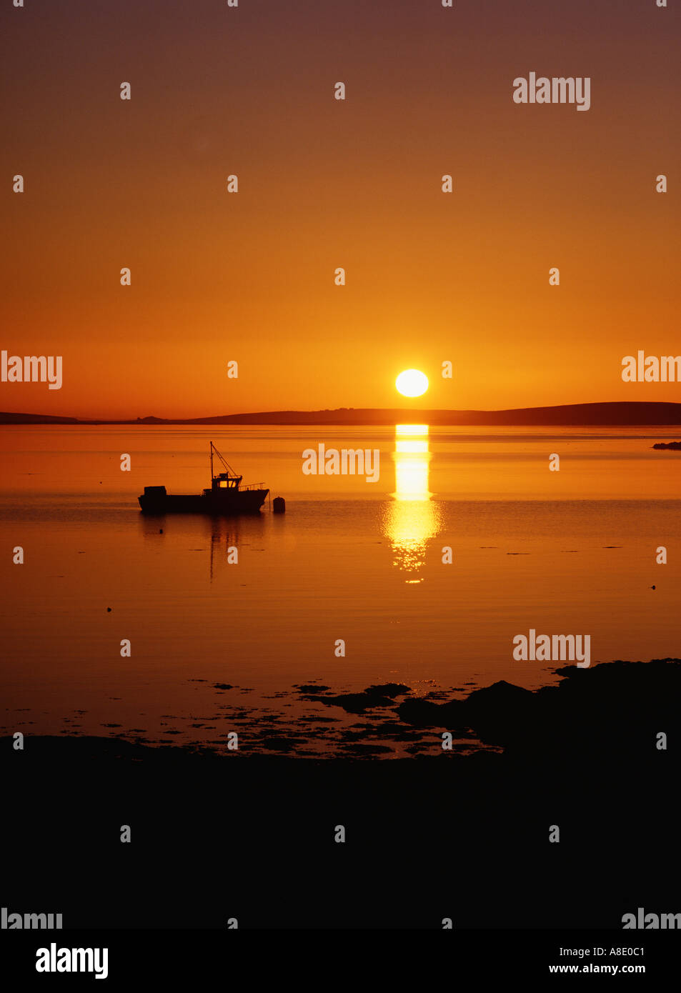dh St Marys Bay Scapa Flow UK HOLM ORKNEY Sunset fishing boat scotland ...