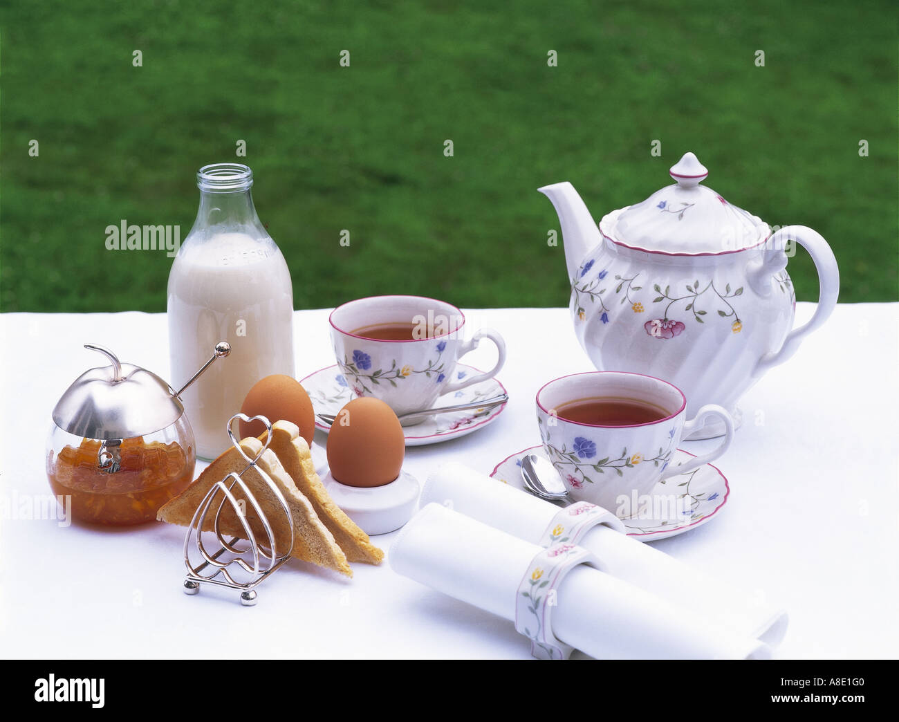 English breakfast with egg toast milk tea Stock Photo - Alamy