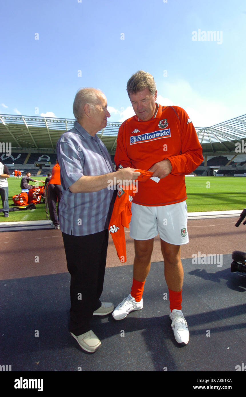 Wales football Manager John Toshack chats to an old fan at the Liberty ...